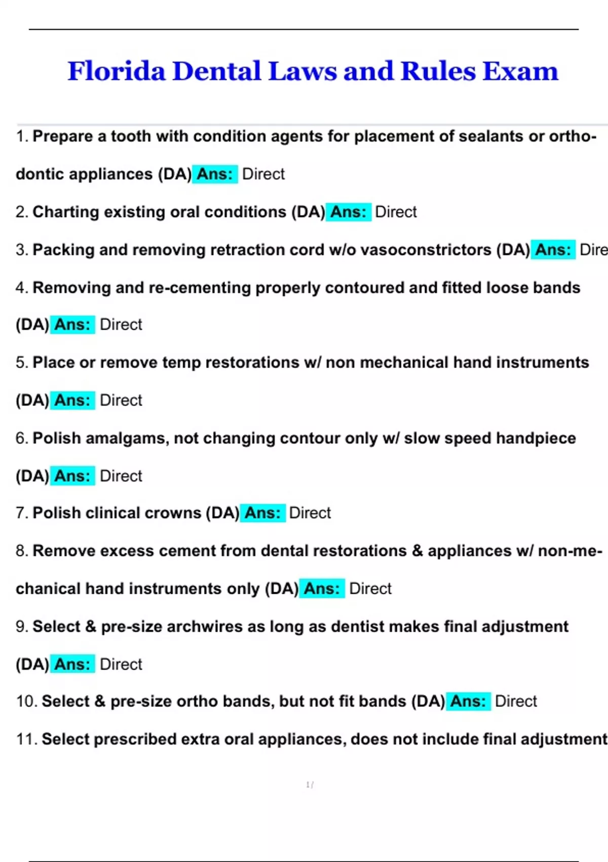 FLORIDA DENTAL LAW AND RULES EXAM 2025/2026 PRACTICE EXAM QUESTIONS ...