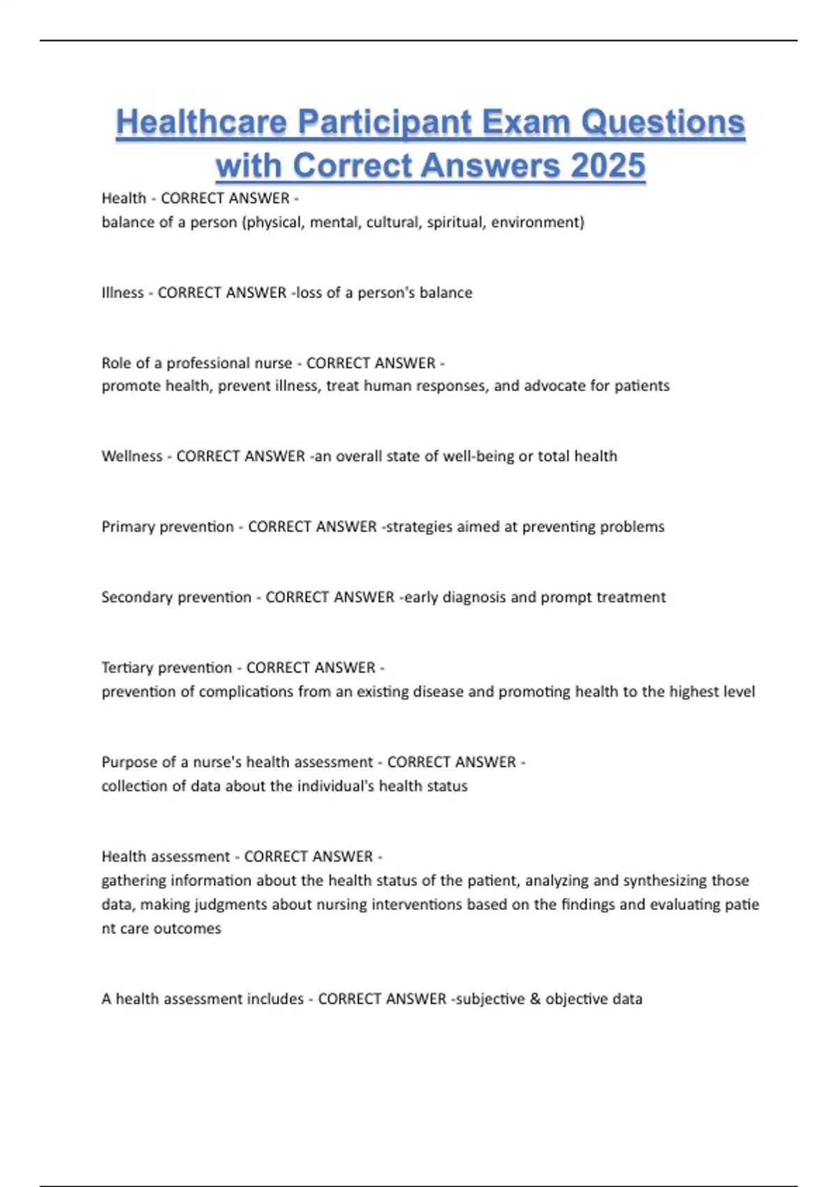 Healthcare Participant Exam Questions with Correct Answers 2025 ...