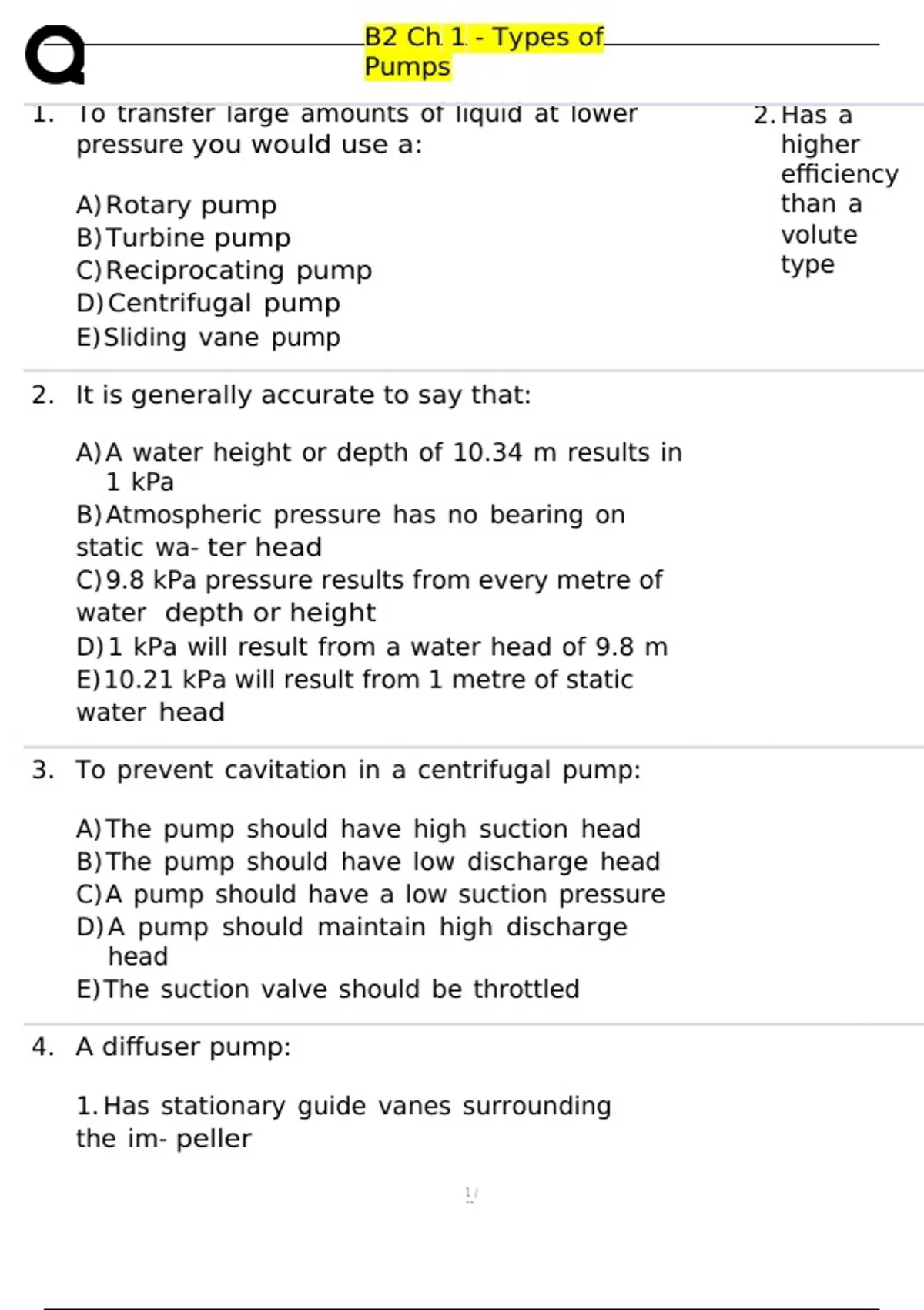 B2 Ch 1 - Types of Pumps Question and answers rated A+ - B2 Ch 1 - Types of Pumps - Stuvia US