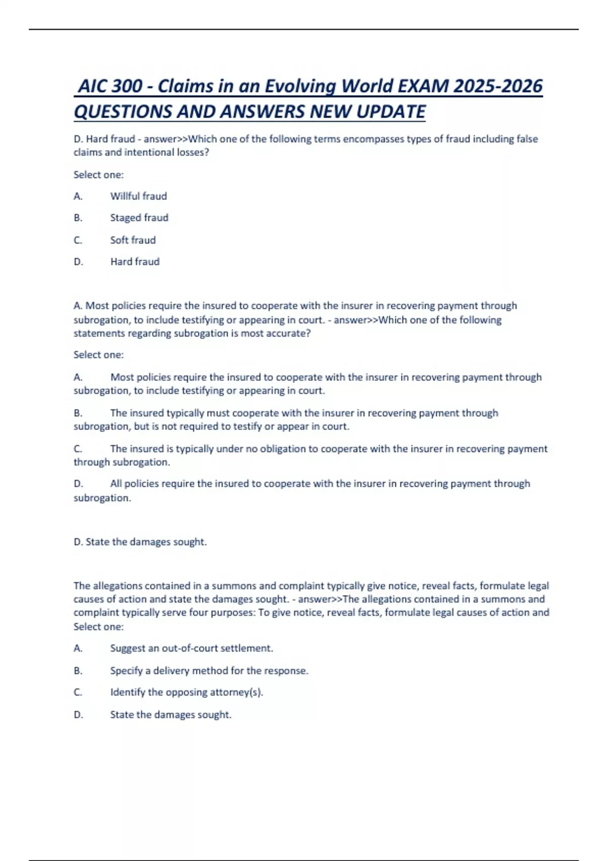 AIC 300 - Claims in an Evolving World EXAM QUESTIONS AND ANSWERS NEW ...