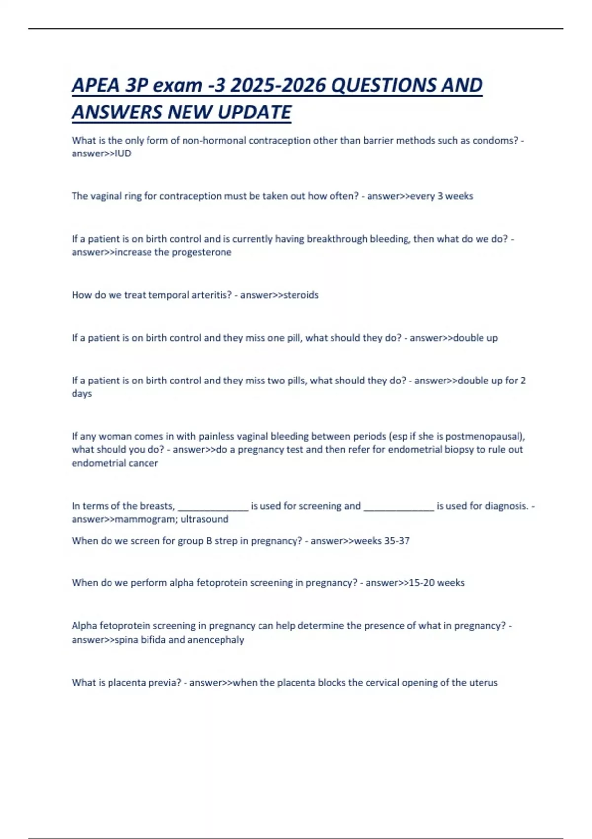 APEA 3P exam - QUESTIONS AND ANSWERS NEW UPDATE - APEA 3P exa - Stuvia US