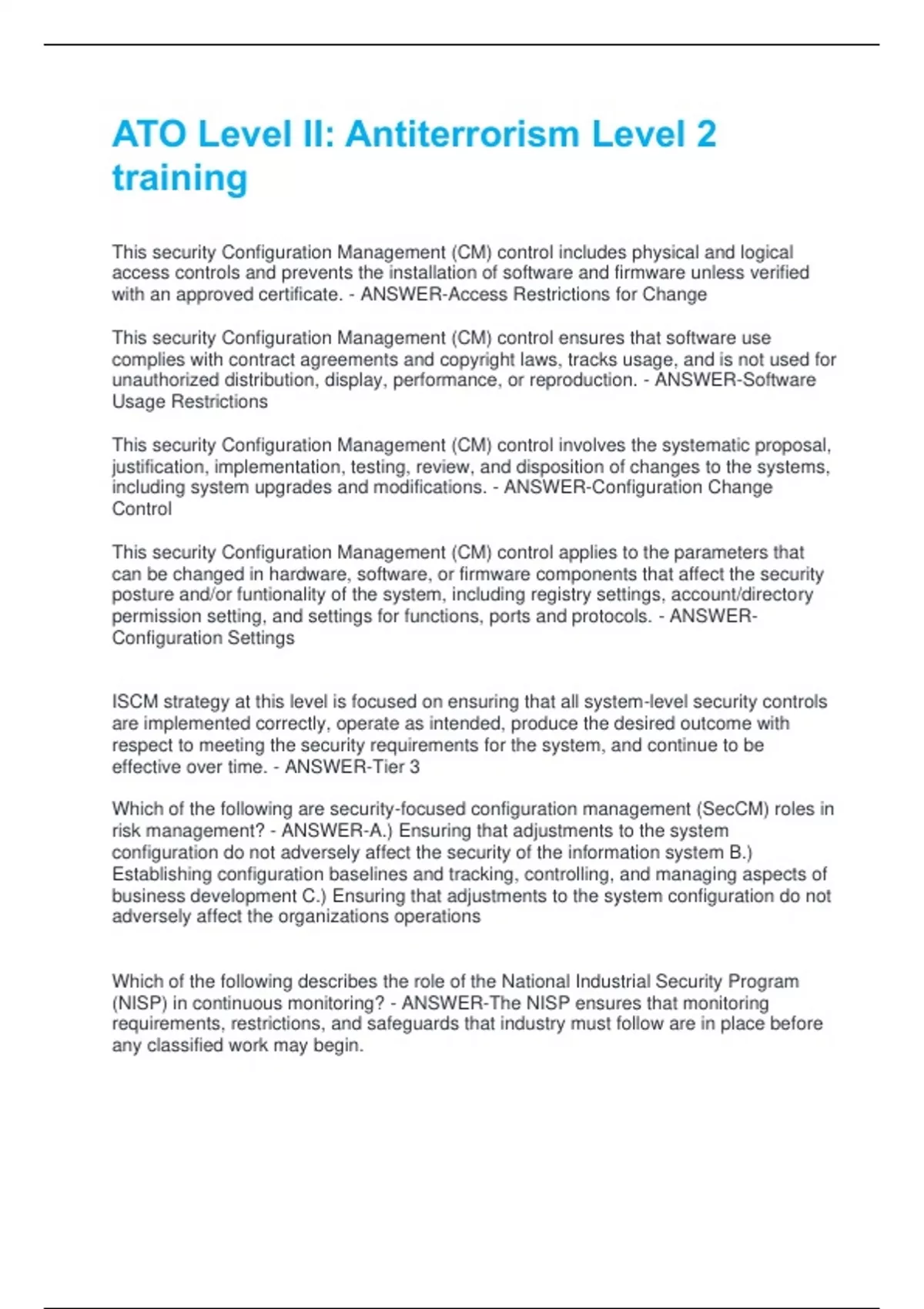 ATO Level II: Antiterrorism Level 2 training 2025 Questions and Answers ...