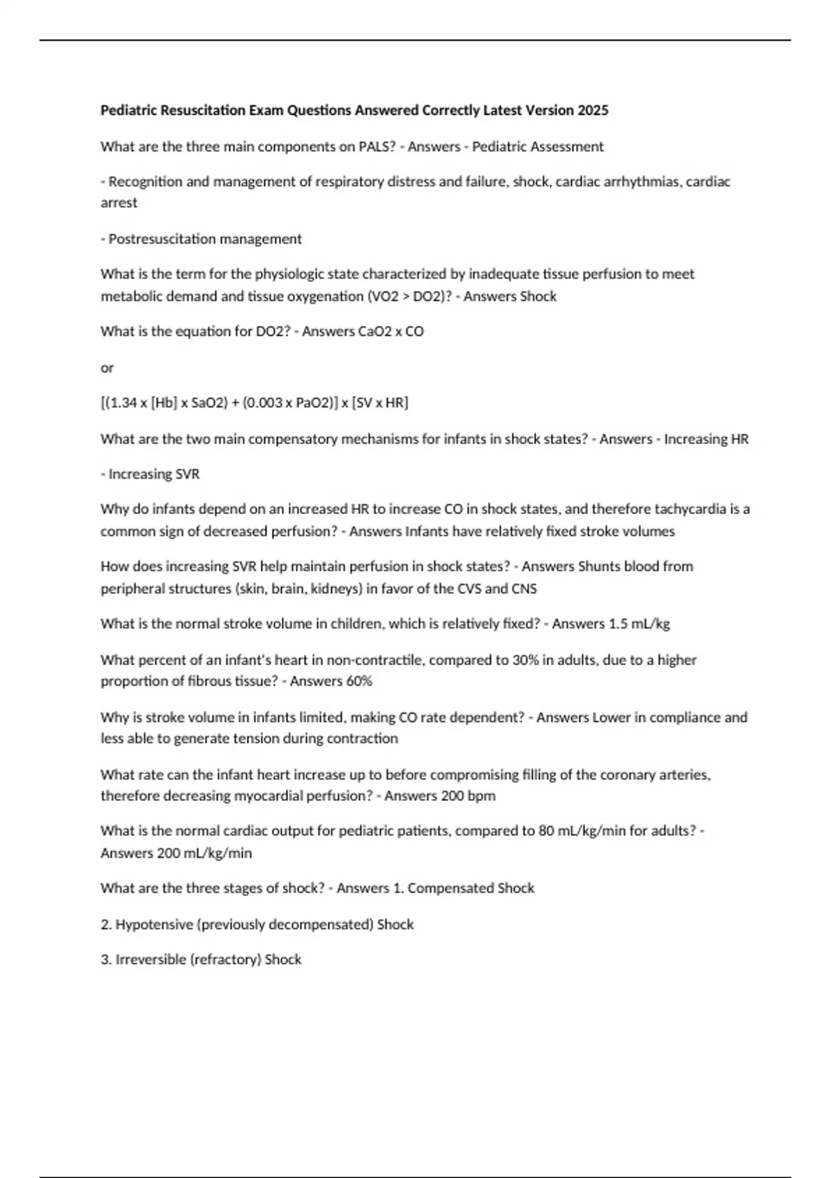 Pediatric Resuscitation Exam Questions Answered Correctly Latest ...