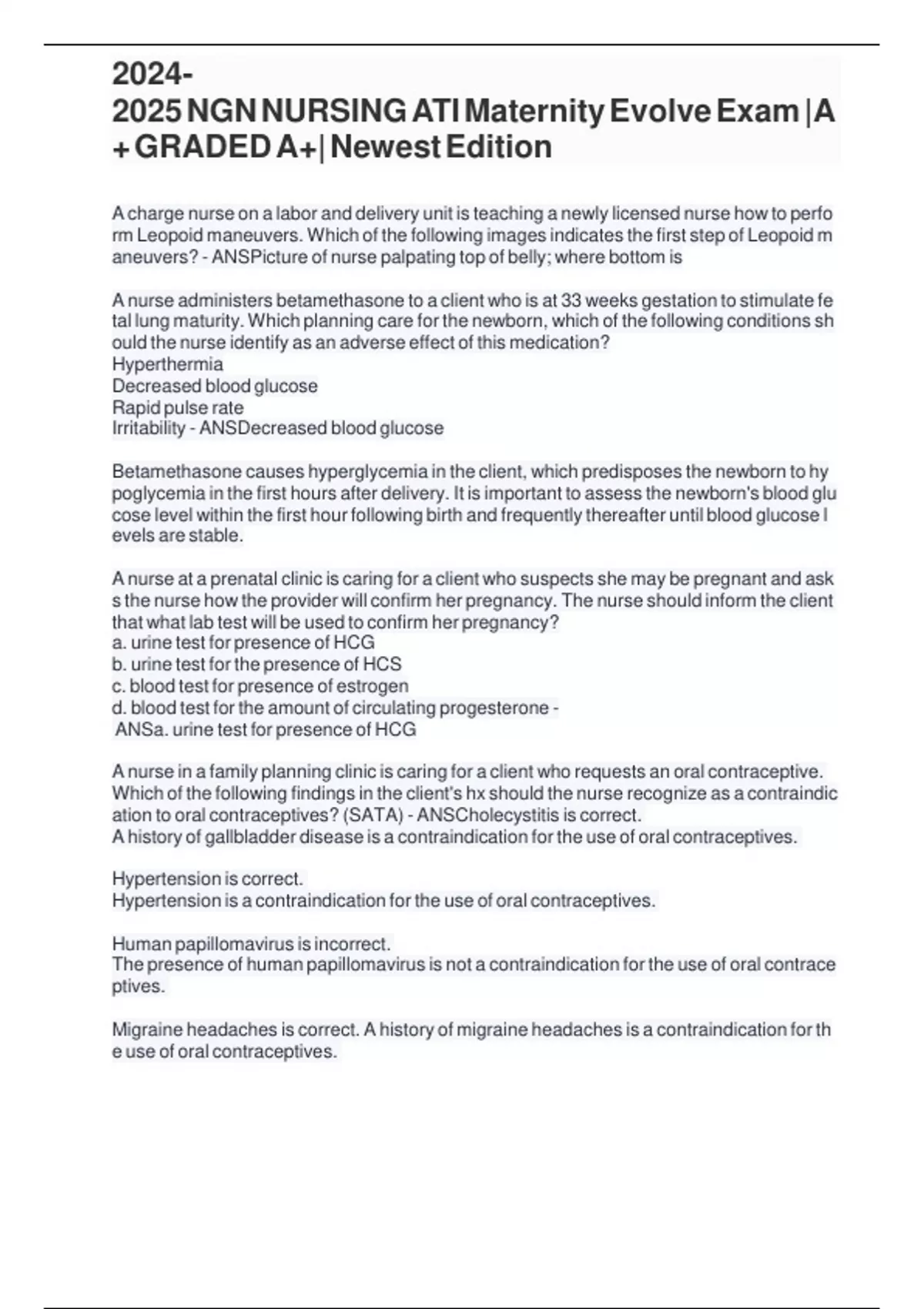 NGN NURSING ATI Maternity Evolve Exam A+ GRADED A+ Newest Edition ...