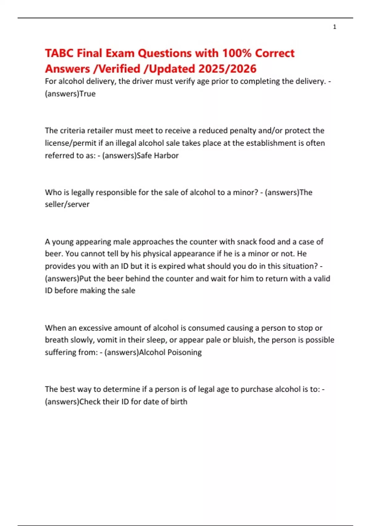 Tabc Final Exam Questions With 100 Correct Answers Verified Updated 2025 2026 Tabc Stuvia Us