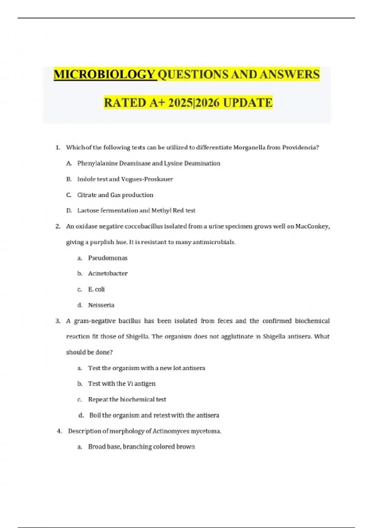 MICROBIOLOGY QUESTIONS AND ANSWERS RATED A+ 2025|2026 UPDATE ...