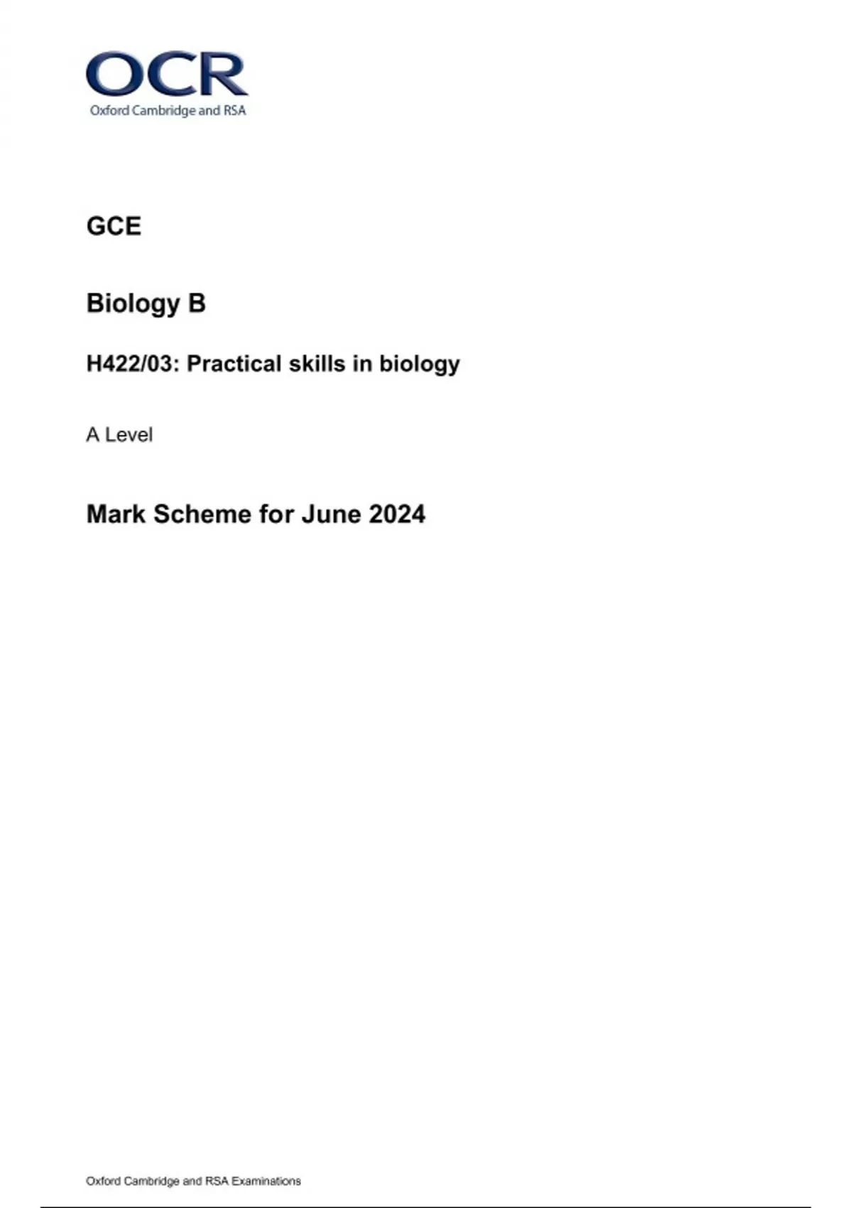OCR A Level Biology B (Advancing Biology) H422/03 JUNE 2024 QUESTION ...