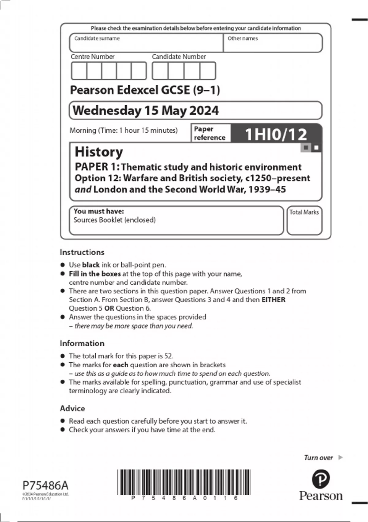 2024 Pearson Edexcel GCSE (9–1) History PAPER 1: Thematic study and historic environment Option ...