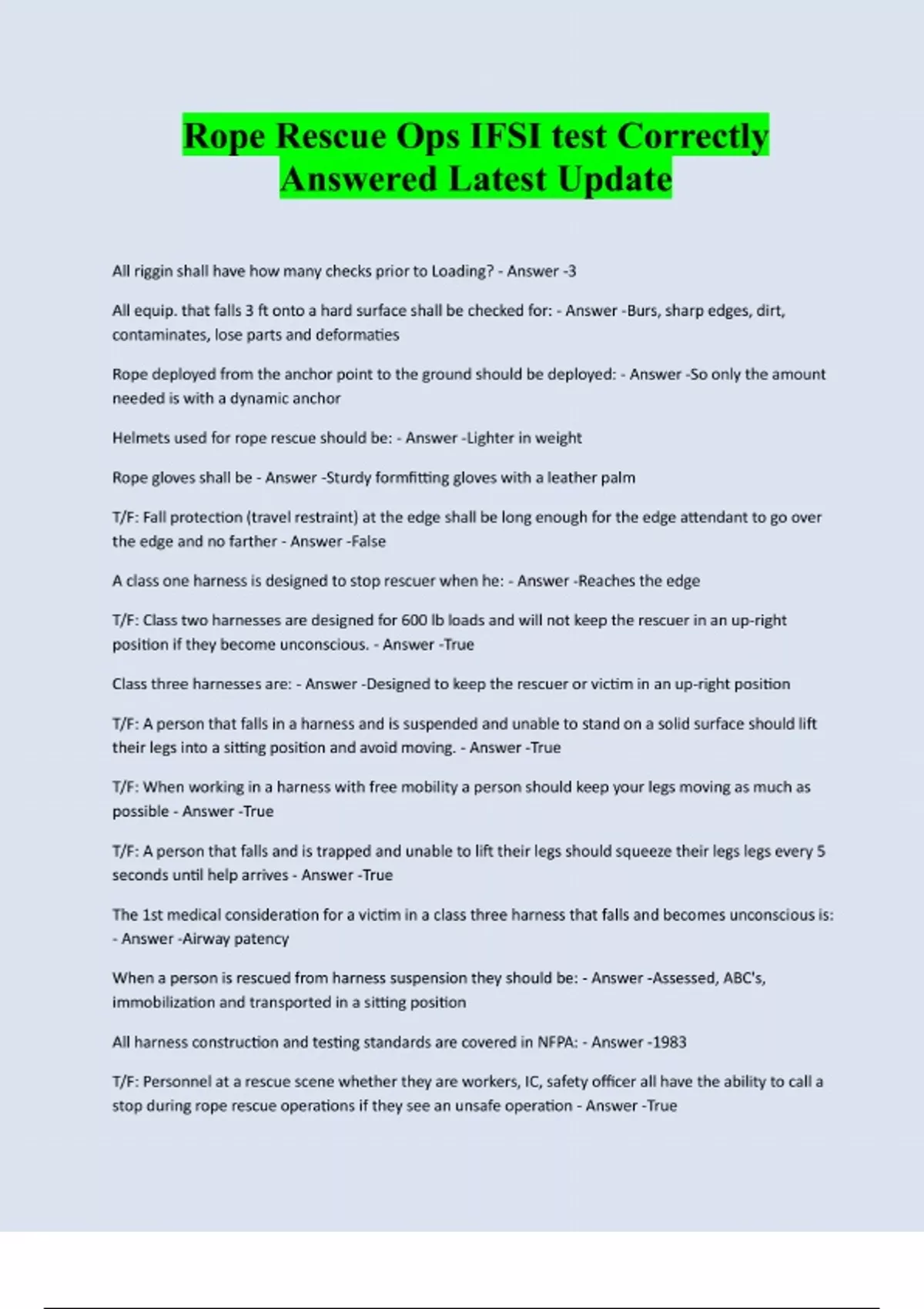 Rope Rescue Ops IFSI test Correctly Answered Latest Update 2025 - Rope ...