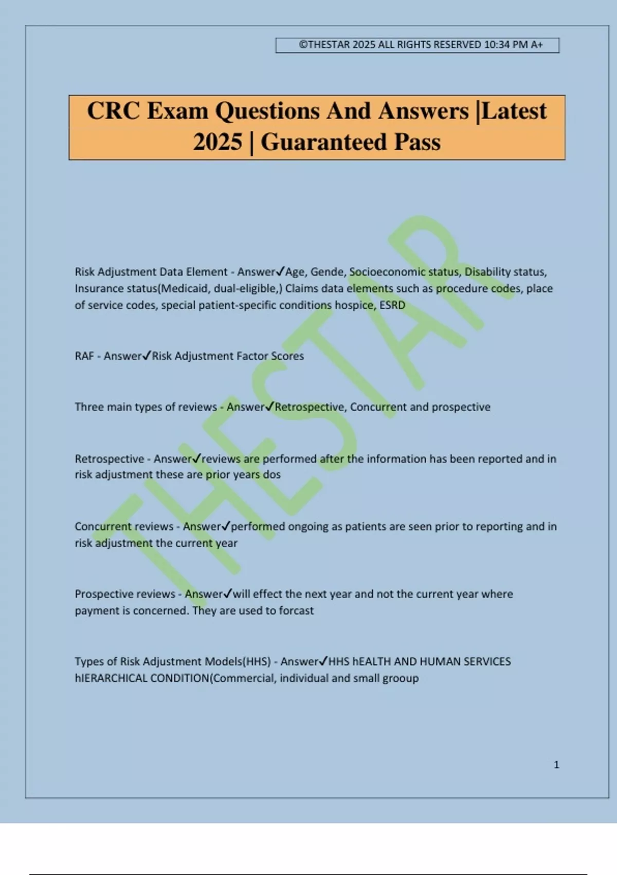 CRC Exam Questions And Answers |Latest 2025 | Guaranteed Pass - CRC ...