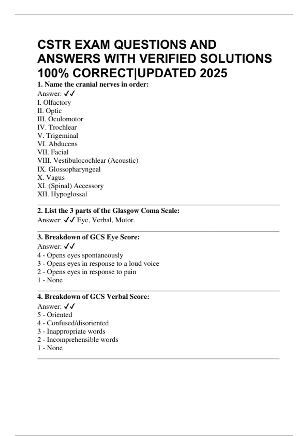 CSTR EXAM QUESTIONS AND ANSWERS WITH VERIFIED SOLUTIONS 100% CORRECT|UPDATED 2025 - Cstr - Stuvia US