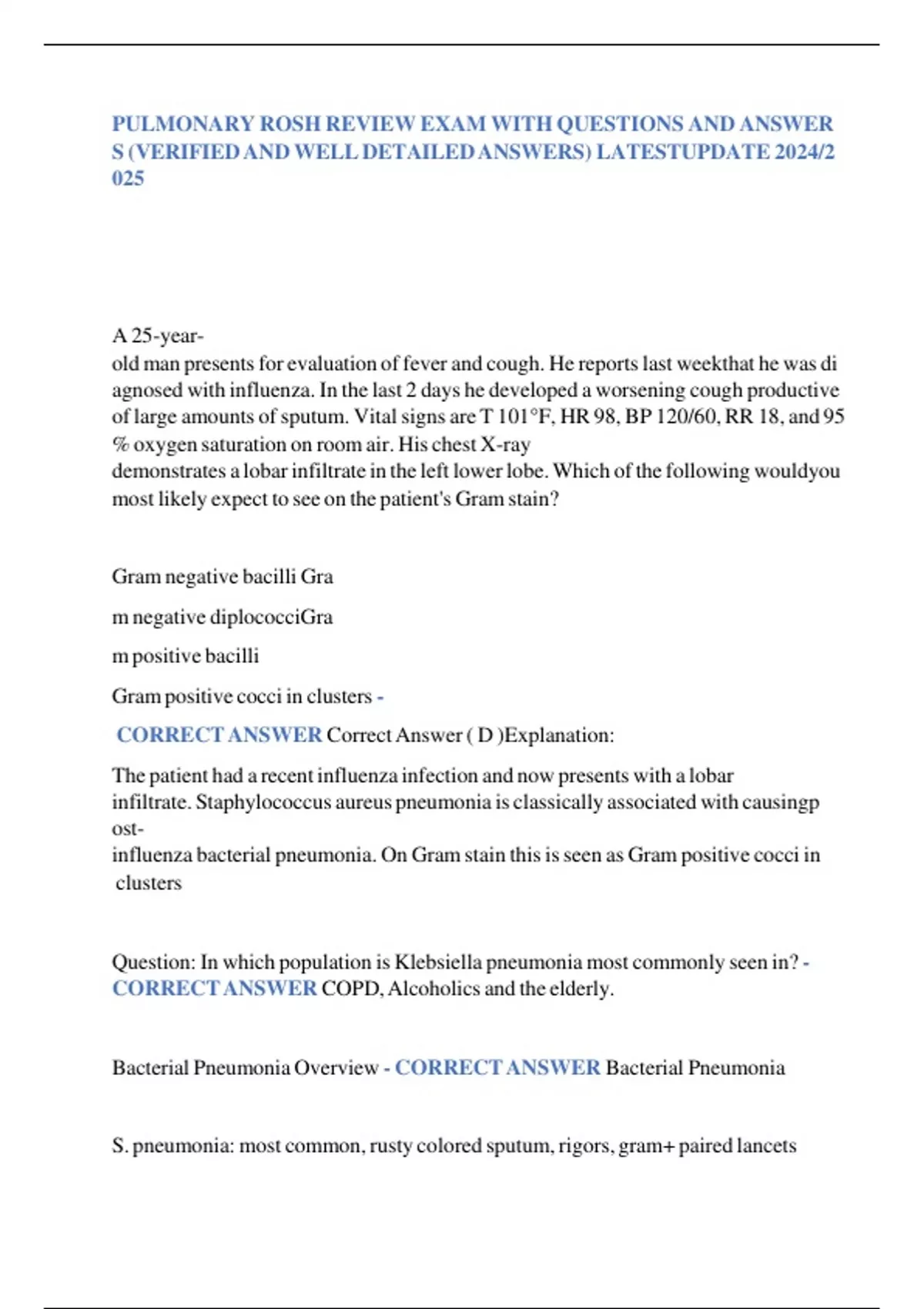 Pulmonary rosh review exam with questions and answers - Pulmonary rosh ...