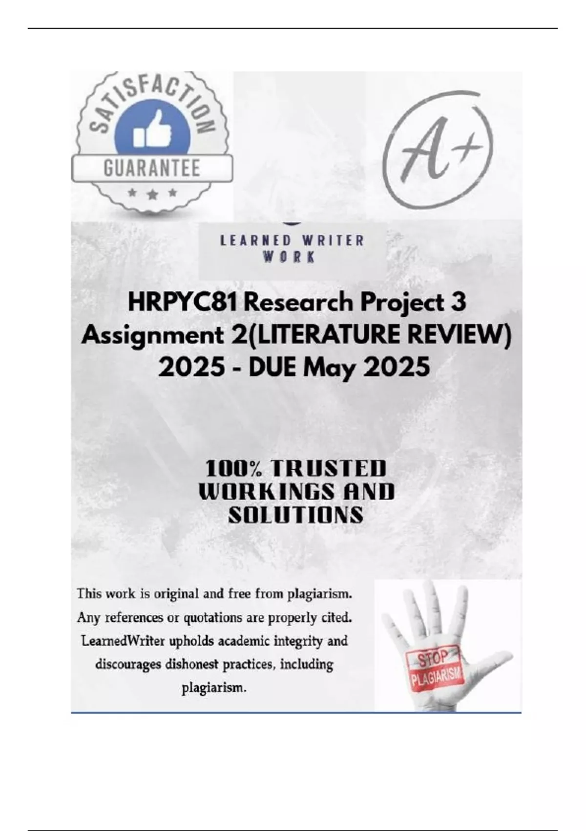 HRPYC81 Research Project 3 Assignment 2(LITERATURE REVIEW) 2025 - DUE May 2025 ;100% trusted ...