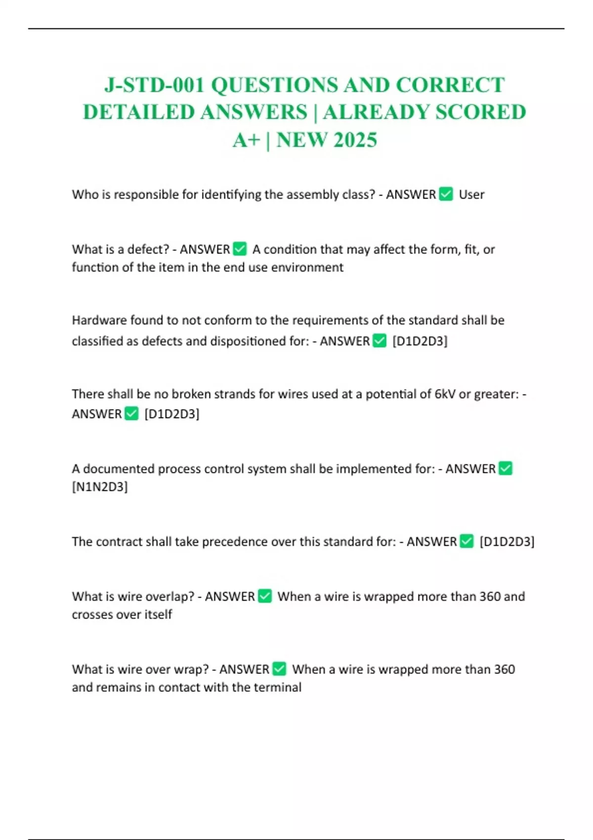 J-STD-001 QUESTIONS AND CORRECT DETAILED ANSWERS | ALREADY SCORED A+ ...