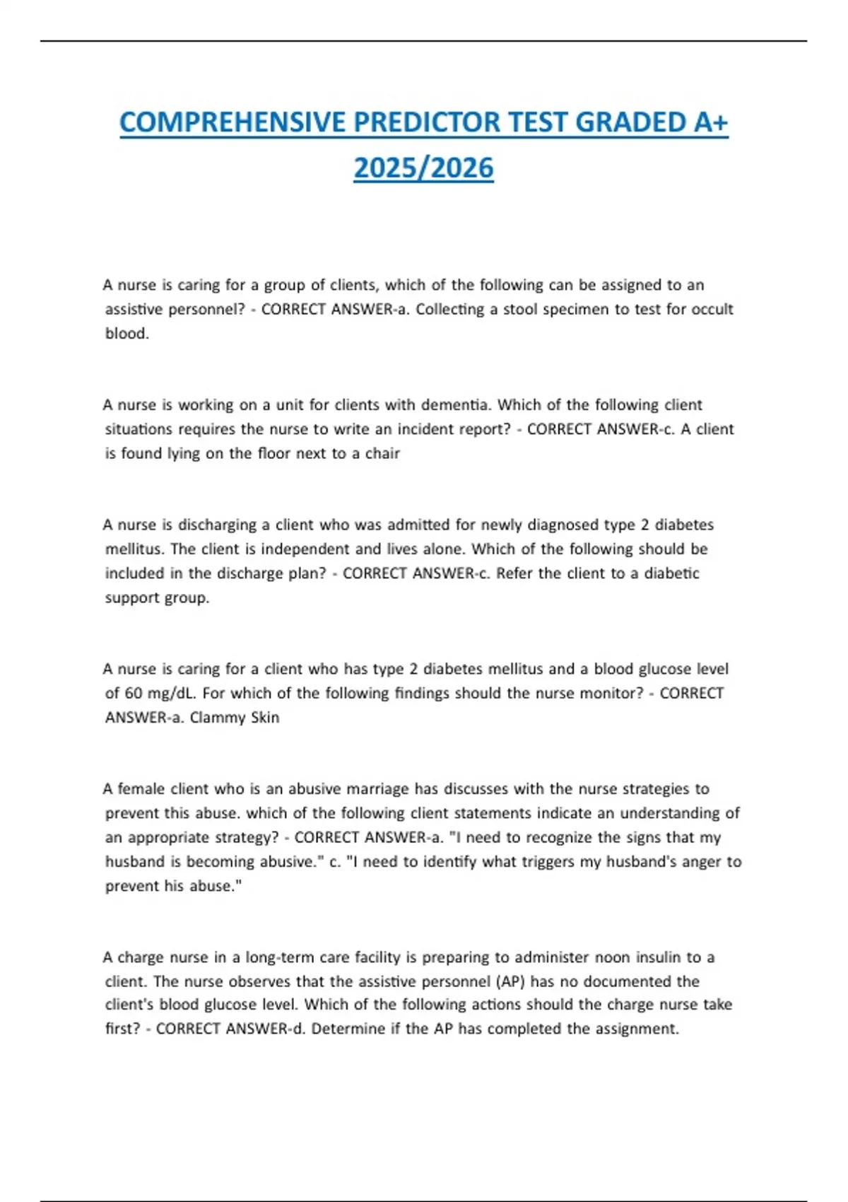 COMPREHENSIVE PREDICTOR TEST GRADED A+ 2025/2026 - COMPREHENSIVE ...
