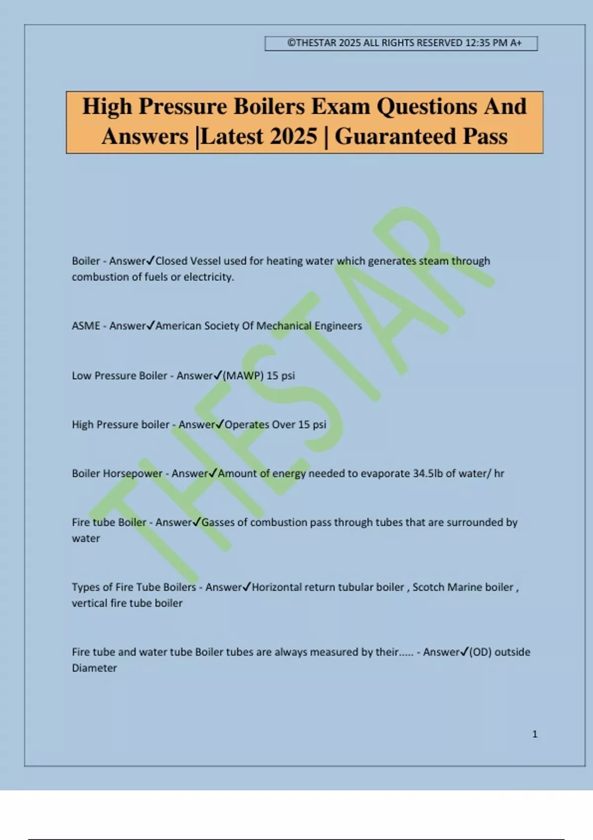 High Pressure Boilers Exam Questions And Answers |Latest 2025 ...
