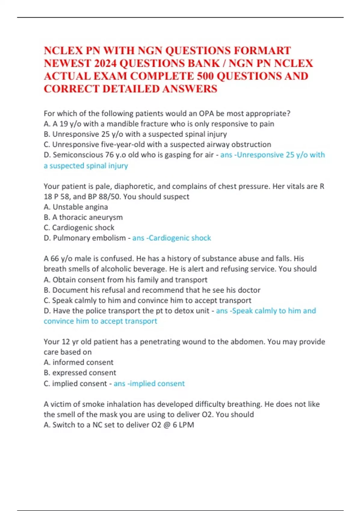 NCLEX PN WITH NGN QUESTIONS FORMART NEWEST 2024 QUESTIONS BANK / NGN PN ...