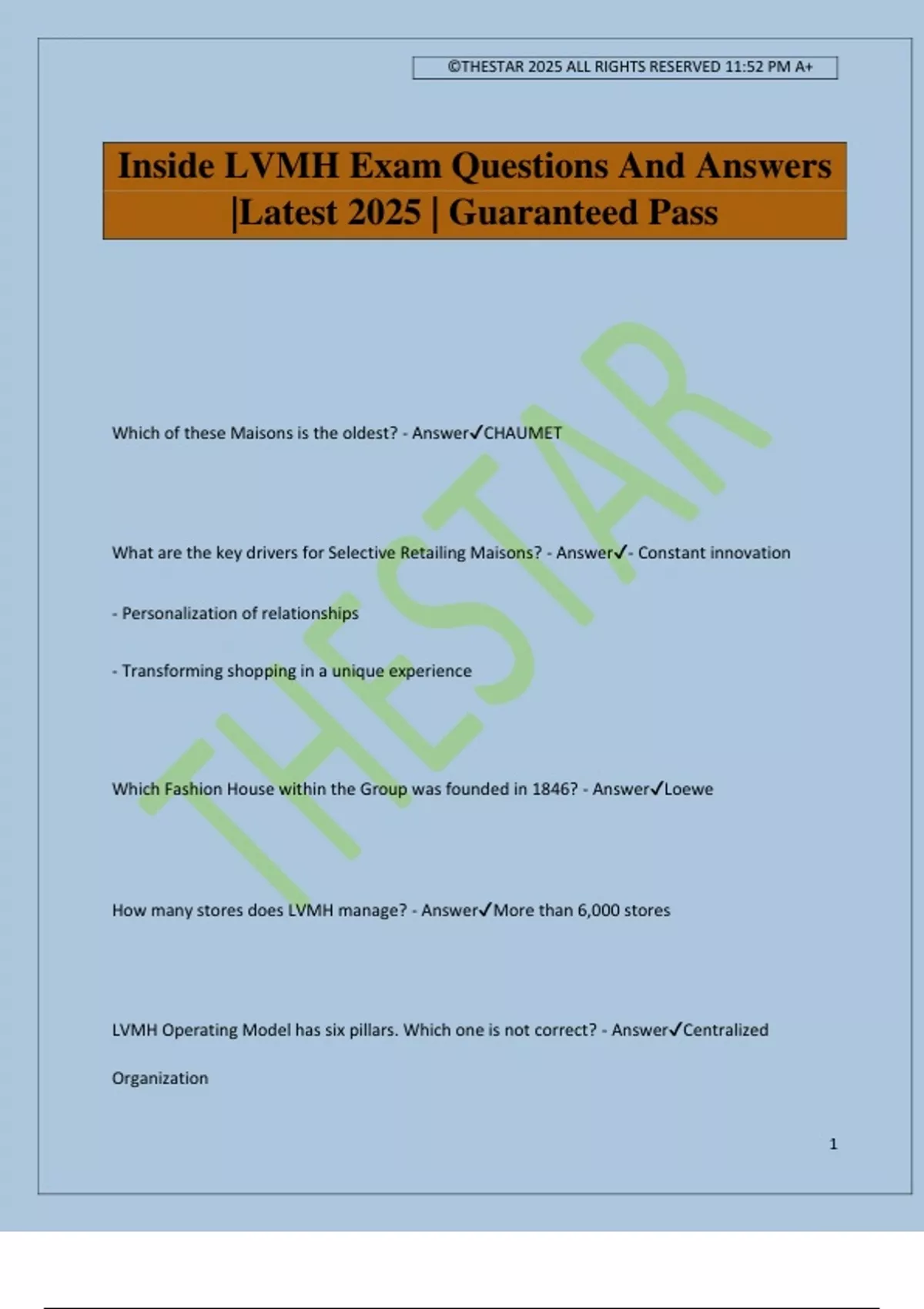 Inside LVMH Exam Questions And Answers |Latest 2025 | Guaranteed Pass ...