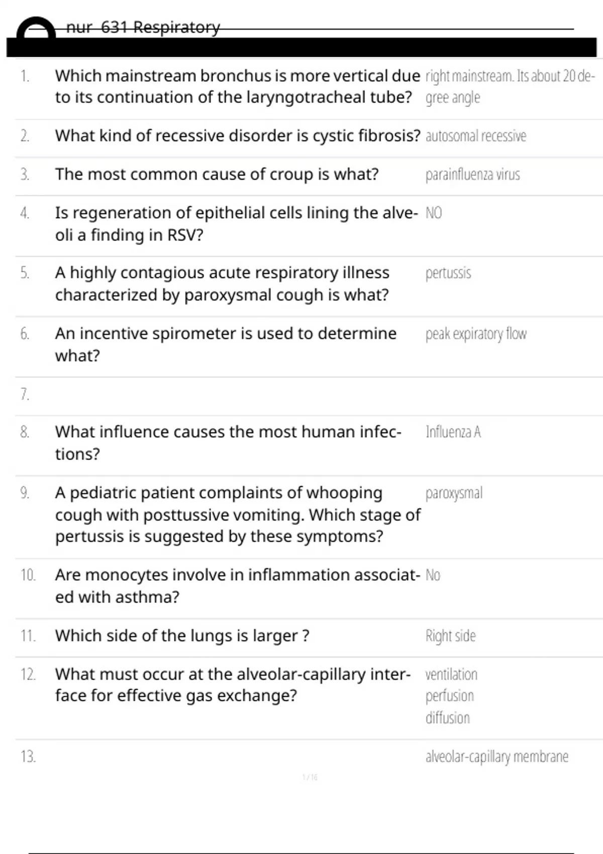 NUR 631 Respiratory- | 2025 LATEST UPDATED | COMPREHENSIVE QUESTIONS ...