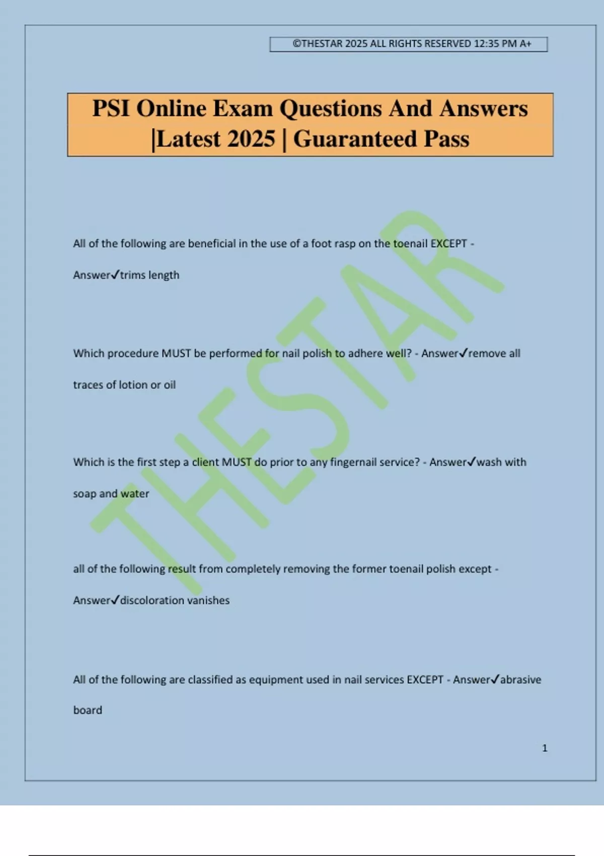 PSI Online Exam Questions And Answers |Latest 2025 | Guaranteed Pass ...