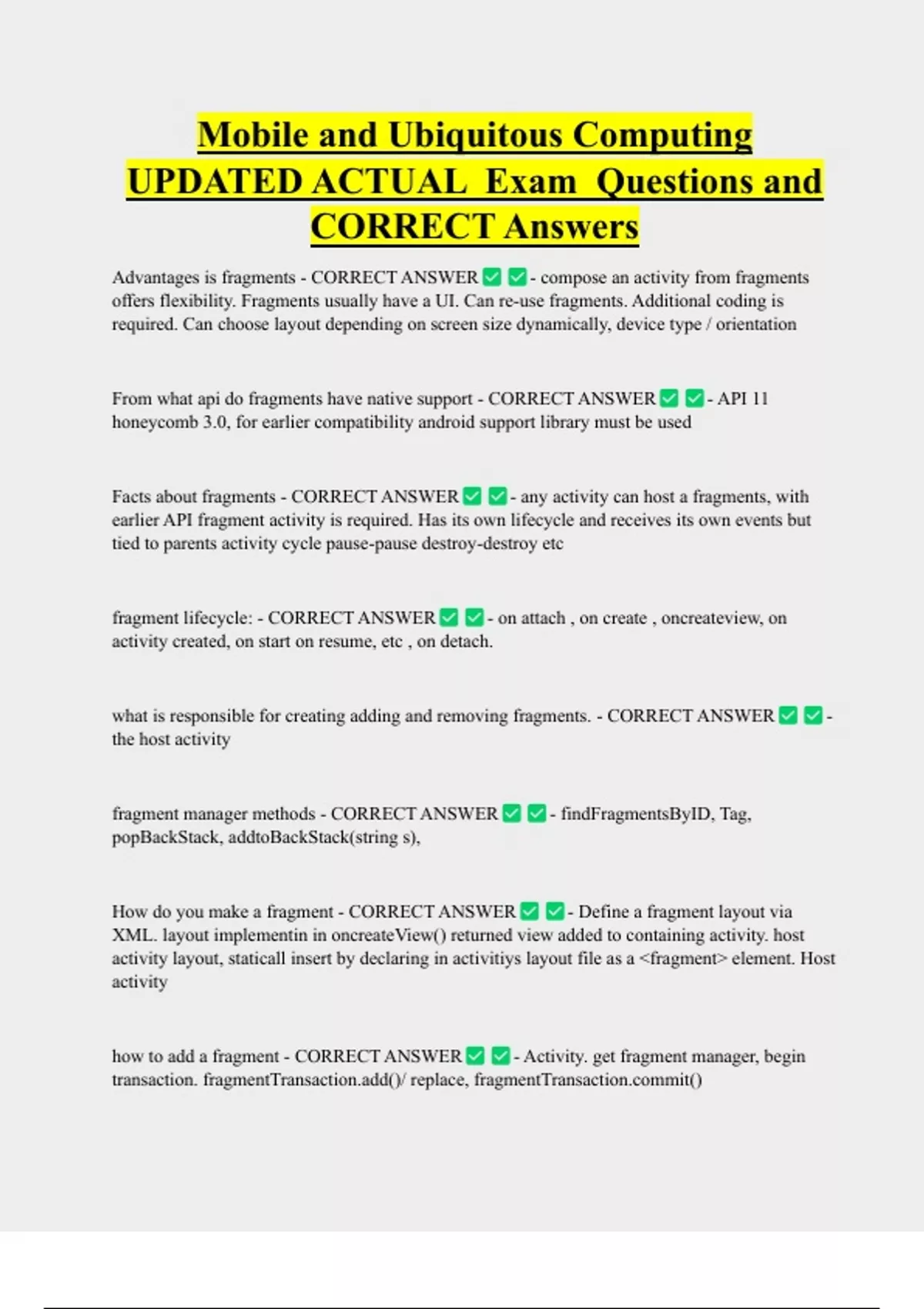 Mobile and Ubiquitous Computing UPDATED ACTUAL Exam Questions and ...