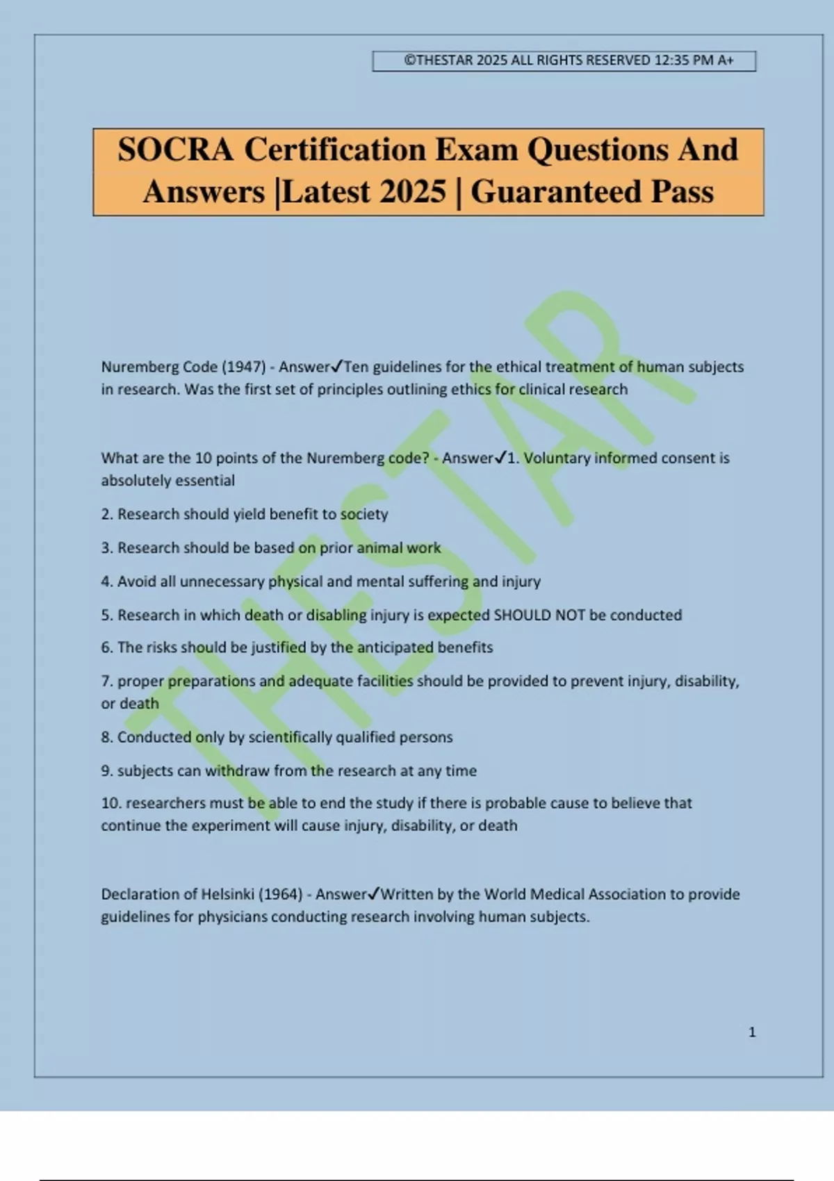 SOCRA Certification Exam Questions And Answers |Latest 2025 ...
