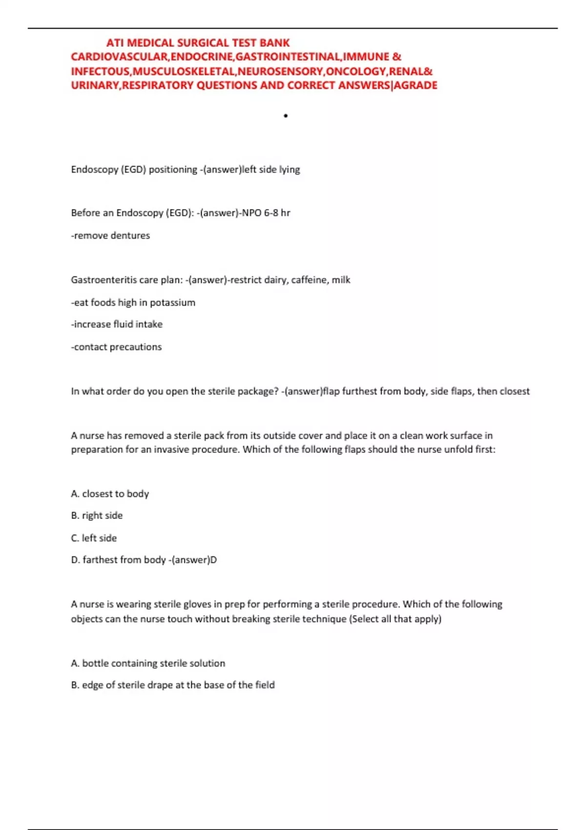 ATI MEDICAL SURGICAL TEST BANK CARDIOVASCULAR,ENDOCRINE ...