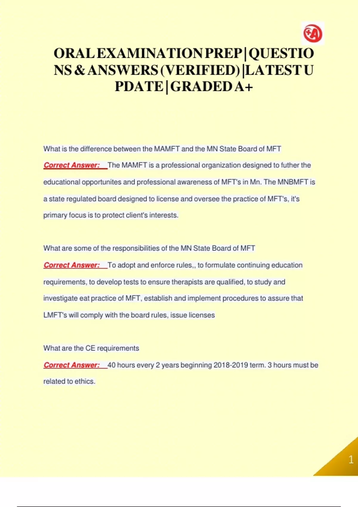 ORAL EXAMINATION PREP QUESTIONS & ANSWERS (VERIFIED) LATEST UPDATE ...