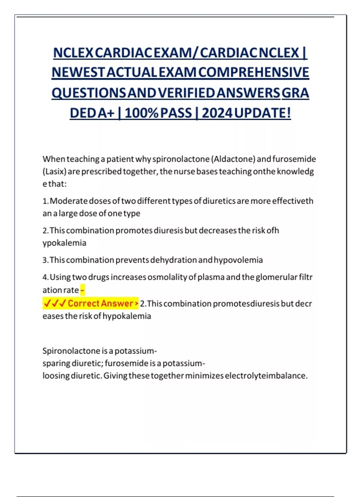 NCLEX CARDIAC EXAM CARDIAC NCLEX NEWEST ACTUAL COMPLETE EXAM - NCLEX ...