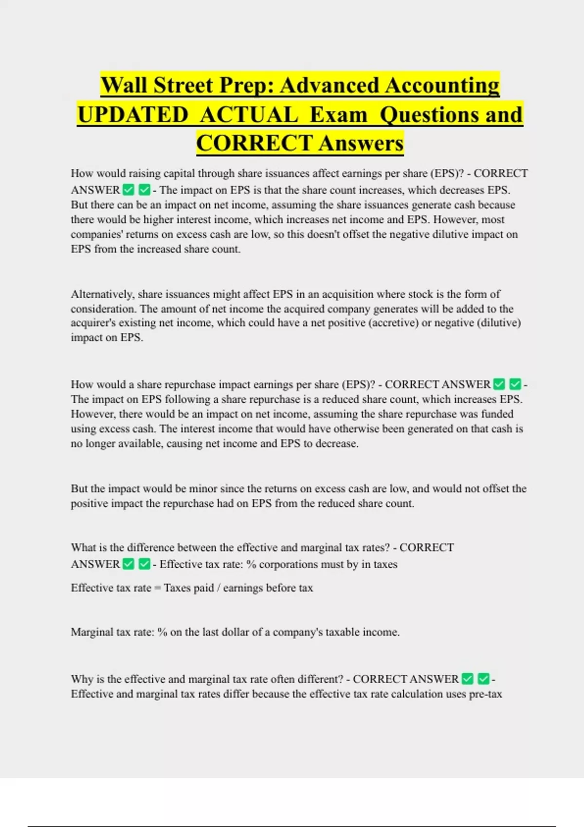 Wall Street Prep: Advanced Accounting UPDATED ACTUAL Exam Questions and ...