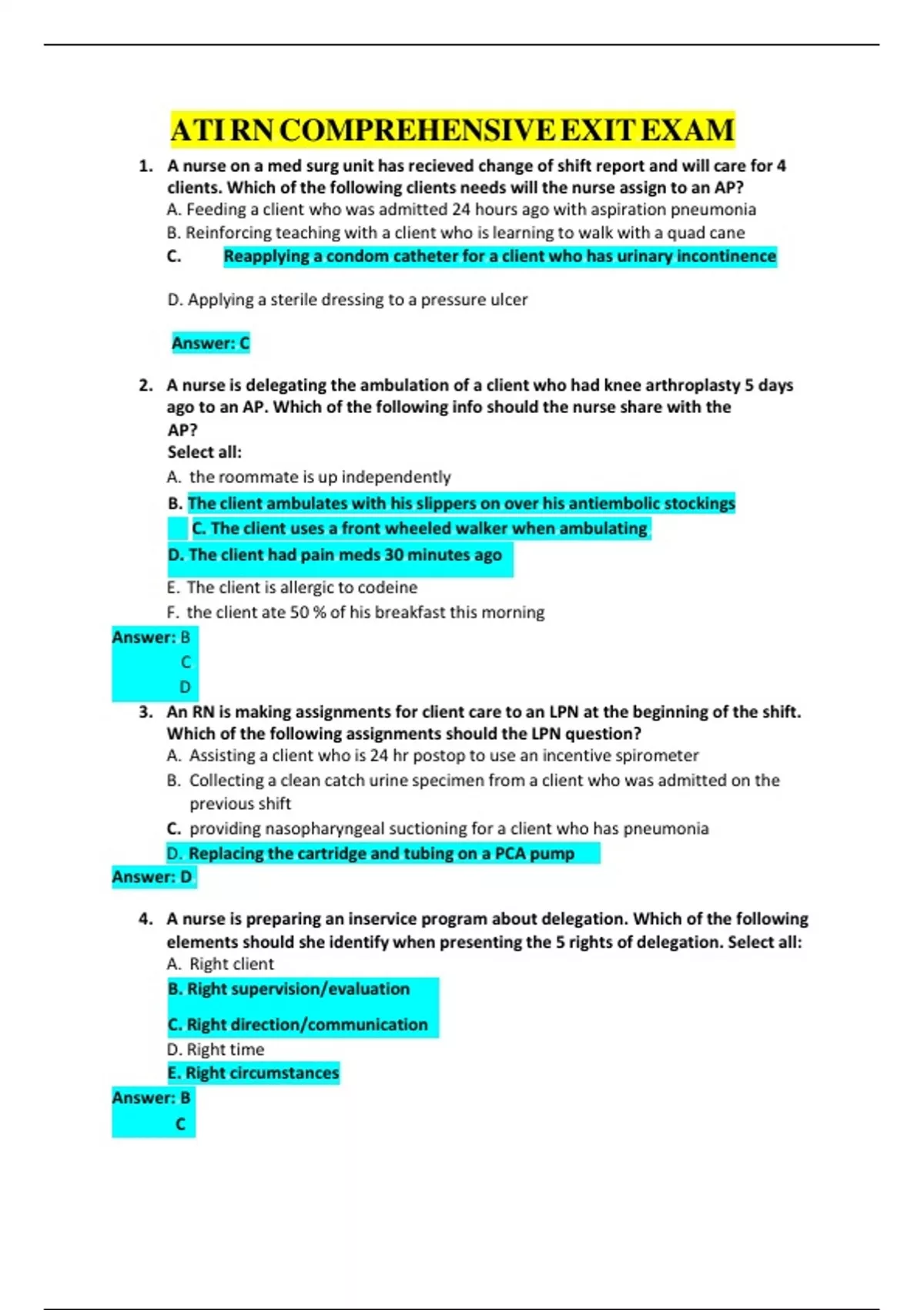 ATI RN COMPREHENSIVE EXIT EXAM TESTBANK / RN ATI COMPREHENSIVE EXIT ...