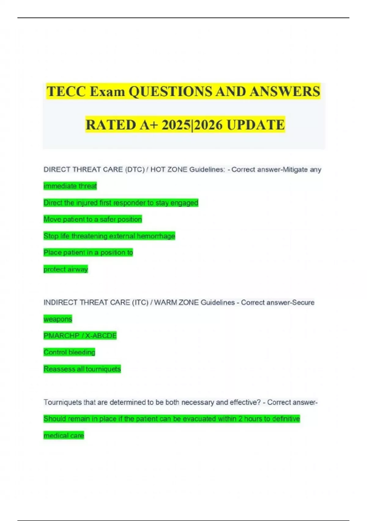 TECC Exam QUESTIONS AND ANSWERS RATED A+ 2025|2026 UPDATE - TECC - Stuvia US