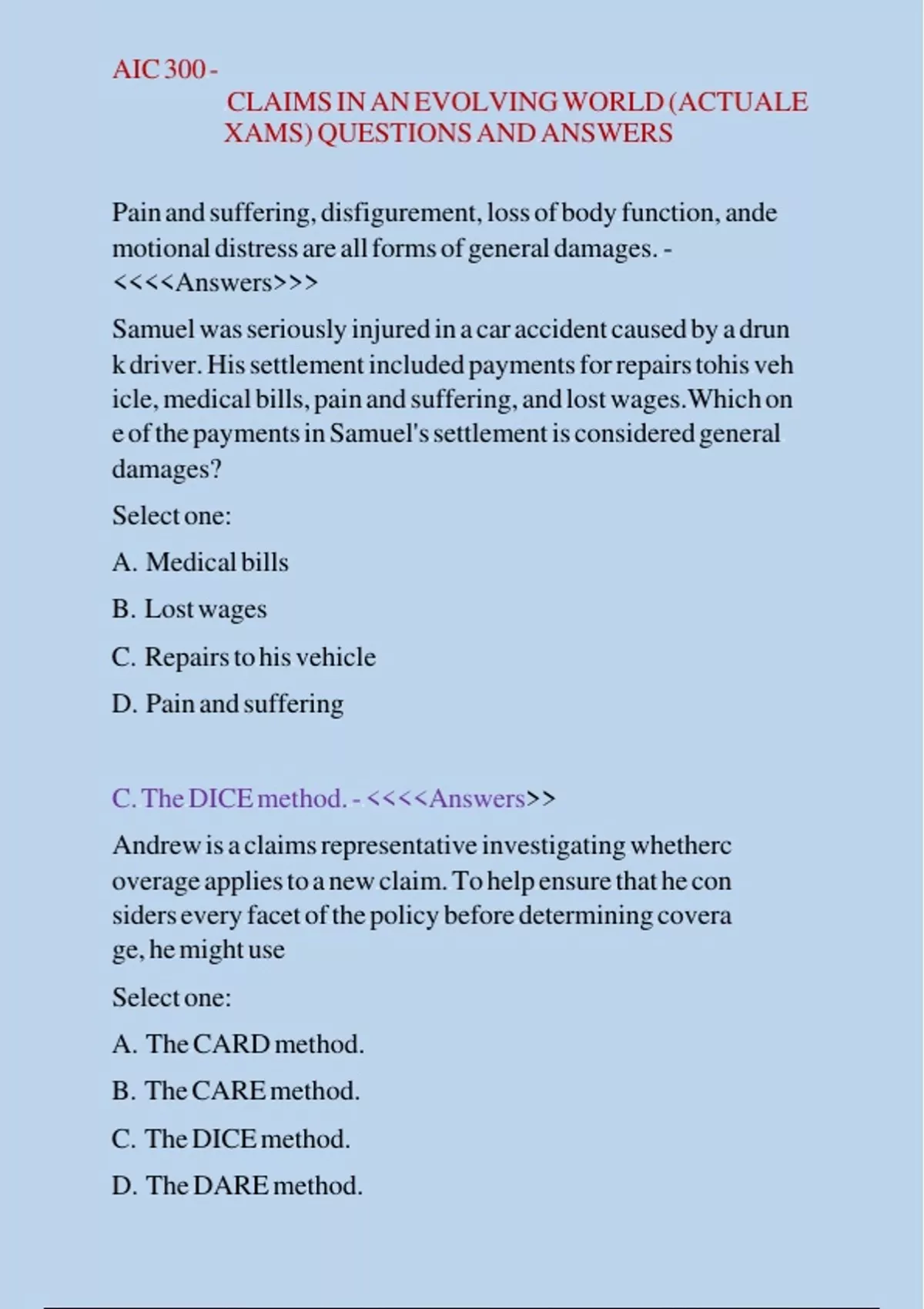 AIC 300 – CLAIM IN AN EVOLVING WORLD EXAM QUESTIONS AND CORRECT ANSWERS ...