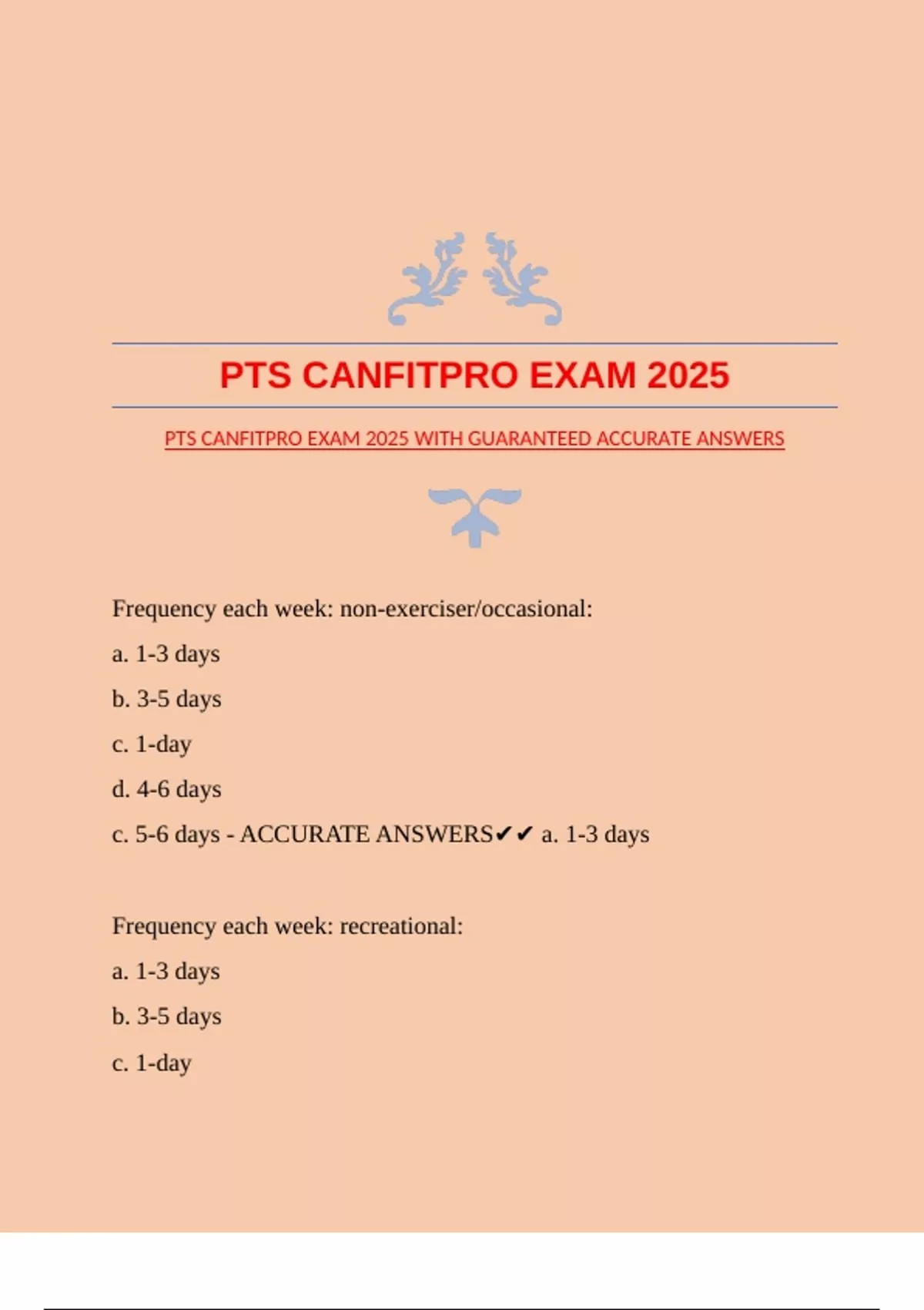 PTS CANFITPRO EXAM 2025 WITH GUARANTEED ACCURATE ANSWERS - PTS CANFITPRO - Stuvia US