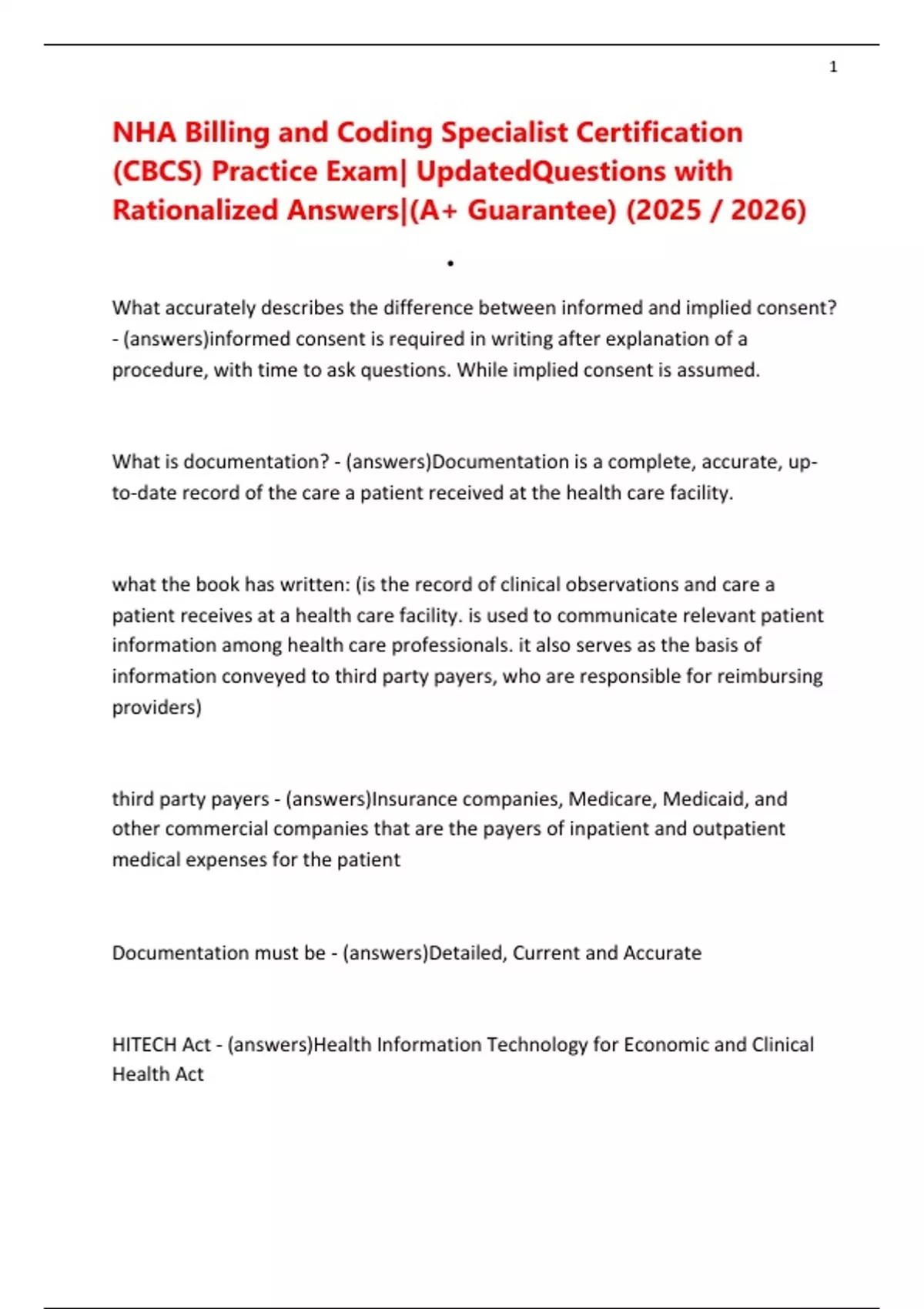 NHA CBCS CERTIFICATION EXAM || ACTUAL EXAM ALL QUESTIONS AND 100% ...