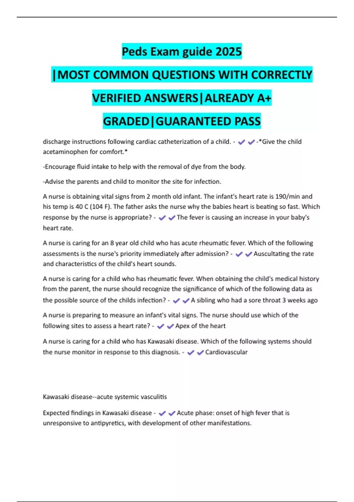 Peds Exam guide 2025 |MOST COMMON QUESTIONS WITH CORRECTLY VERIFIED ...