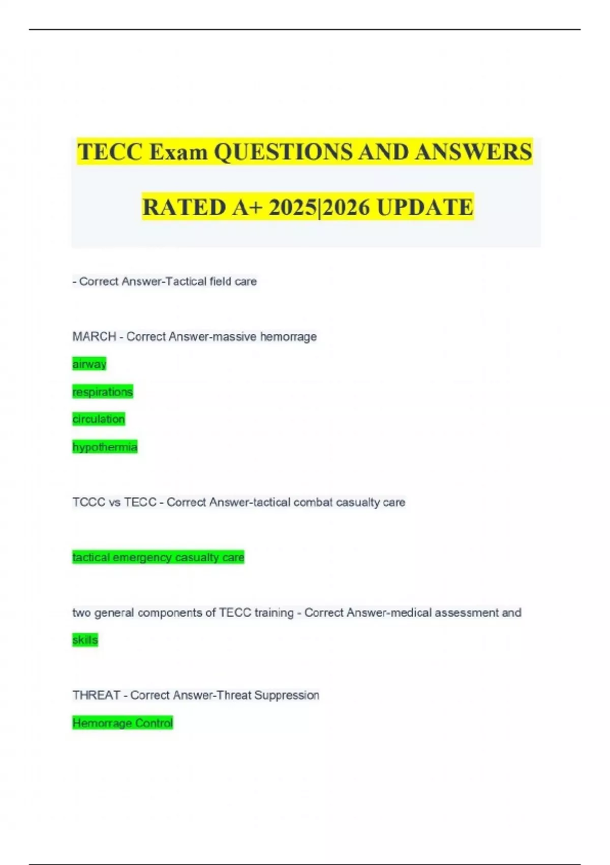 TECC Exam QUESTIONS AND ANSWERS RATED A+ 2025|2026 UPDATE - TECC ...