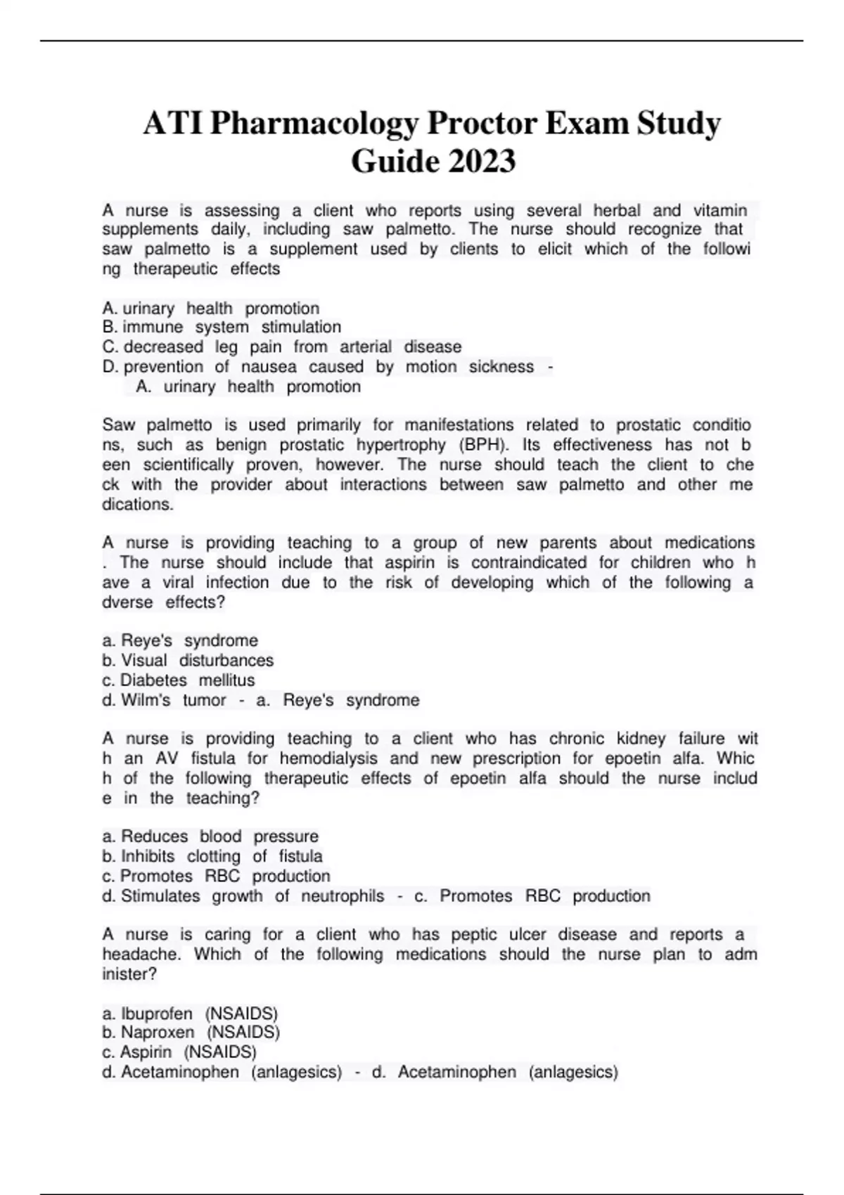 ATI Pharmacology Proctor Study Guide 2023 - ATI Pharmacology Proctor ...