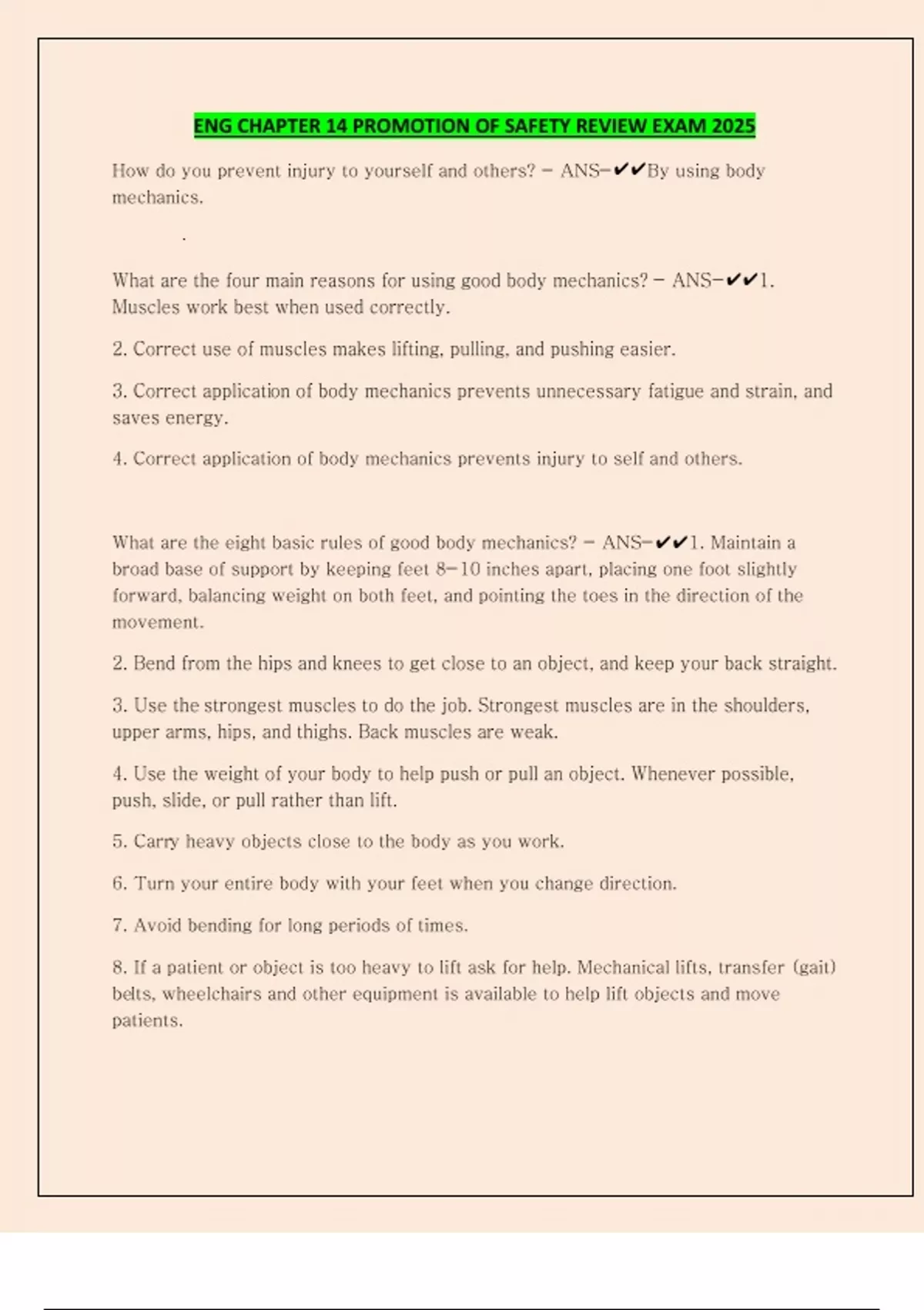 ENG CHAPTER 14 PROMOTION OF SAFETY REVIEW EXAM 2025 - ENG CHAPTER 14 ...