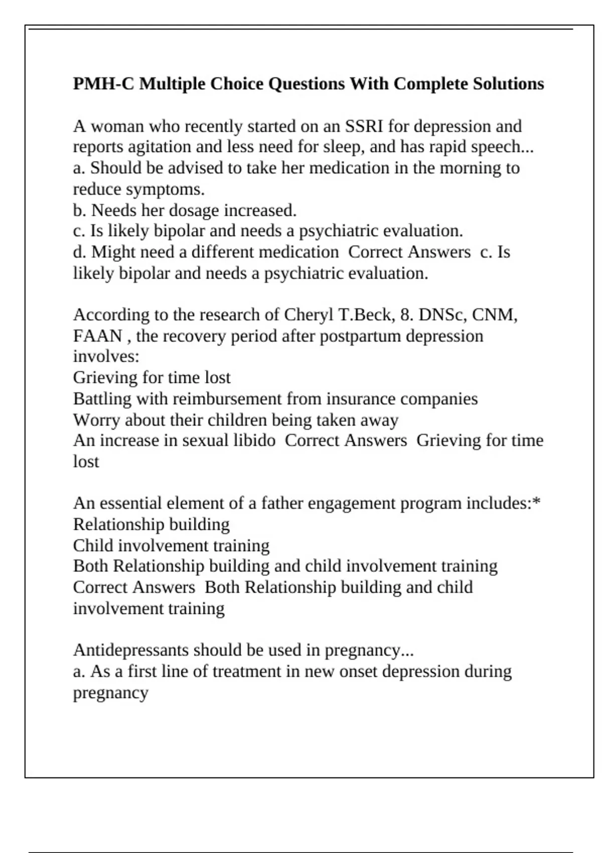 PMH-C Multiple Choice Questions With Complete Solutions - PMH-C - Stuvia US