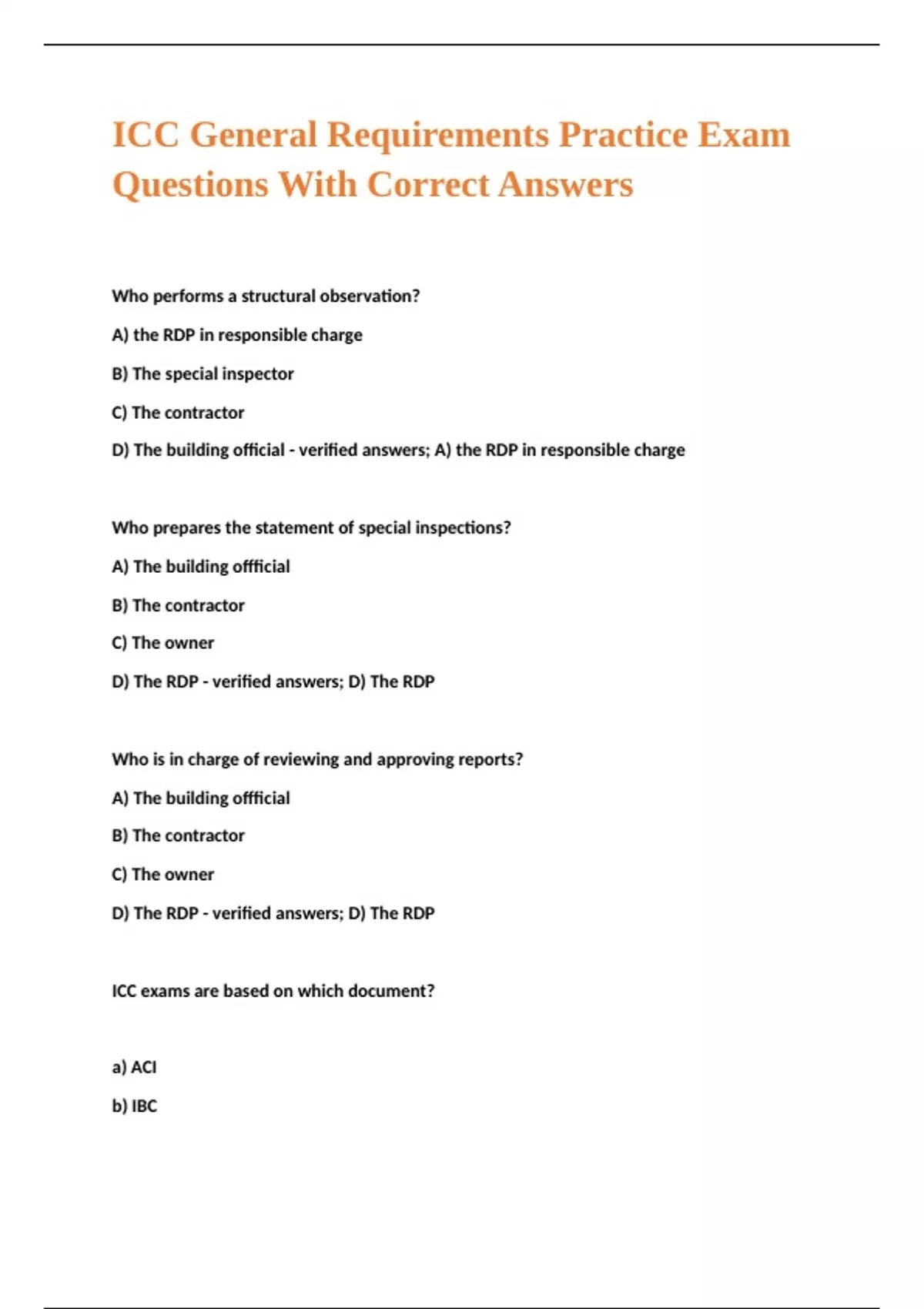 ICC General Requirements Practice Exam Questions With Correct Answers ...