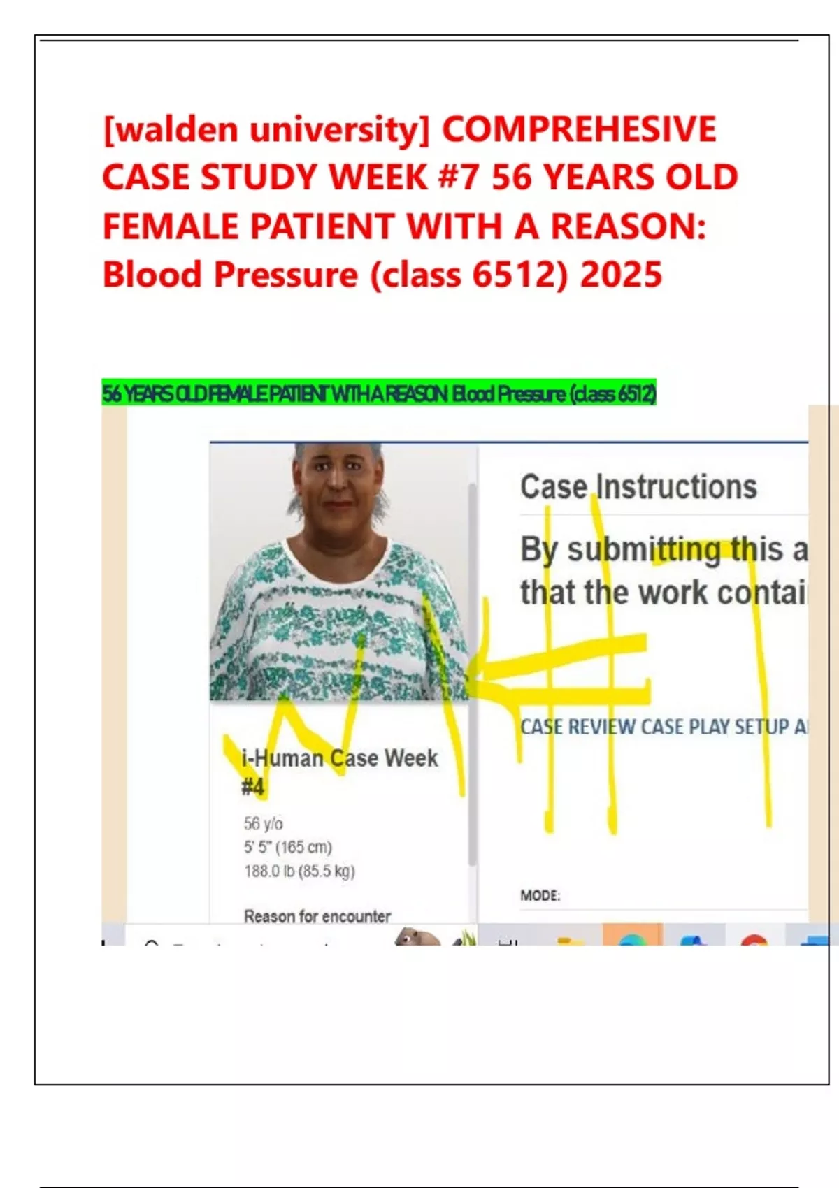 [walden university] COMPREHESIVE CASE STUDY WEEK #7 56 YEARS OLD FEMALE ...