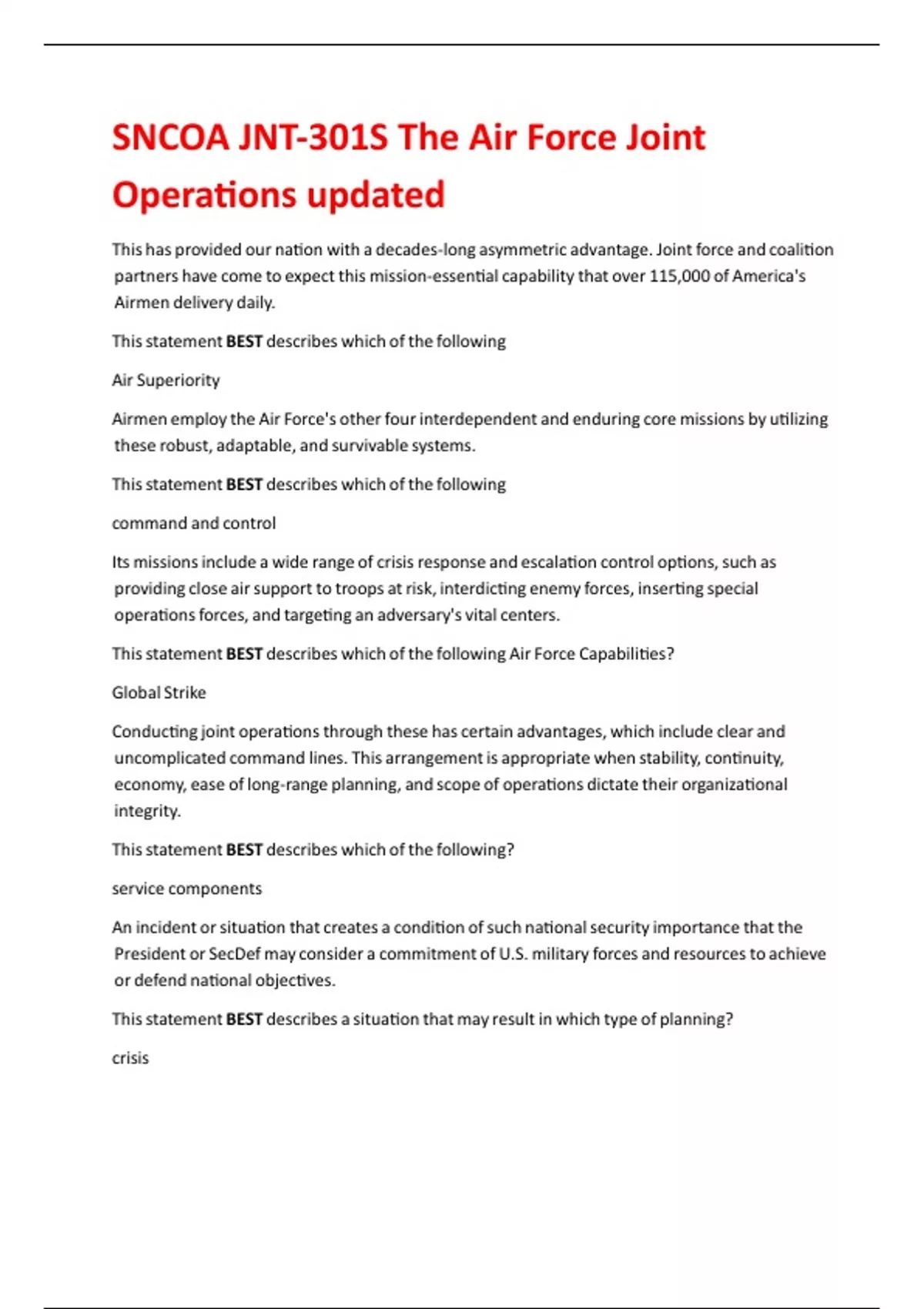 SNCOA JNT-301S The Air Force Joint Operations updated - SNCOA JNT-301S ...