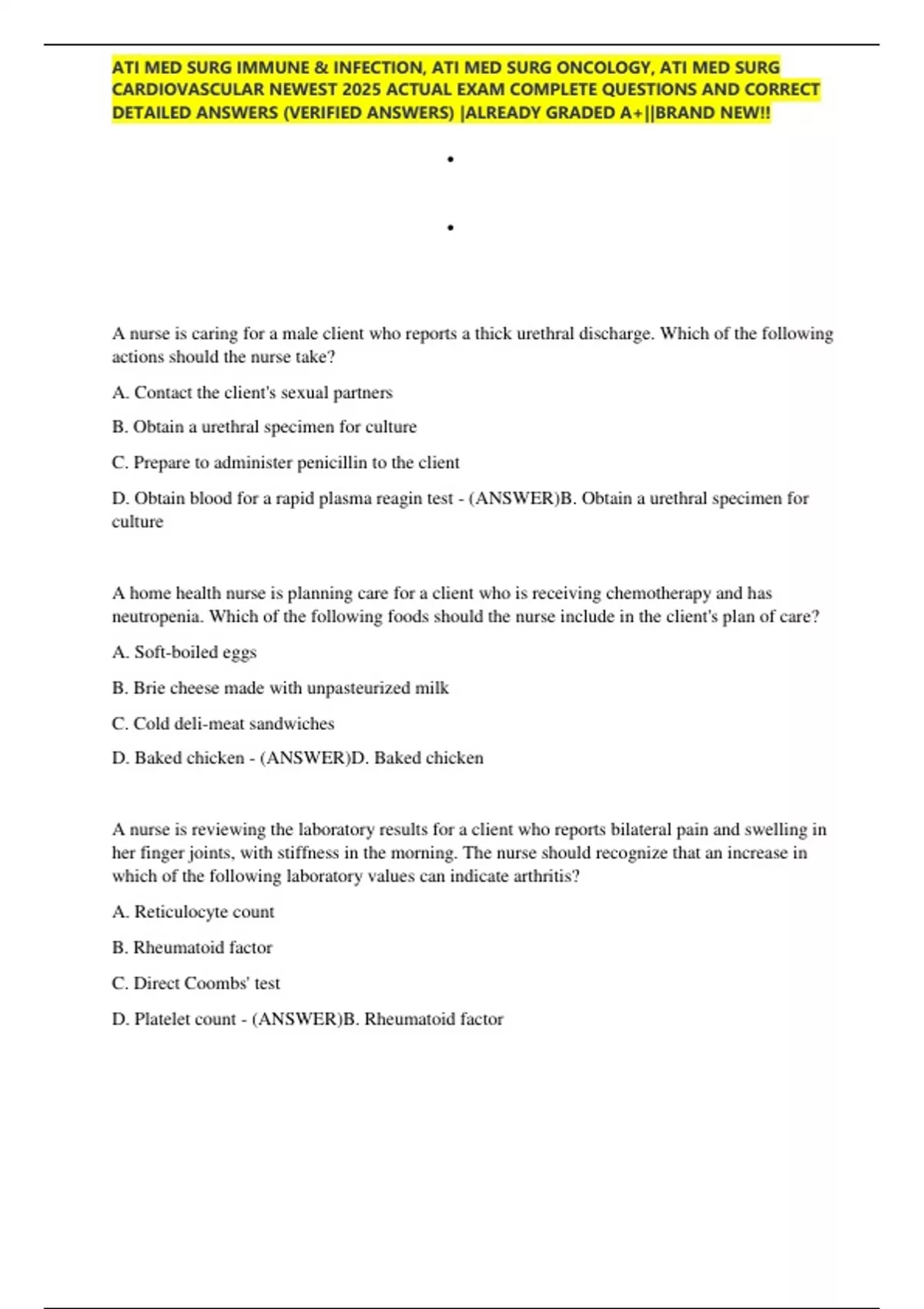 ATI MED SURG IMMUNE & INFECTION, ATI MED SURG ONCOLOGY, ATI MED SURG ...