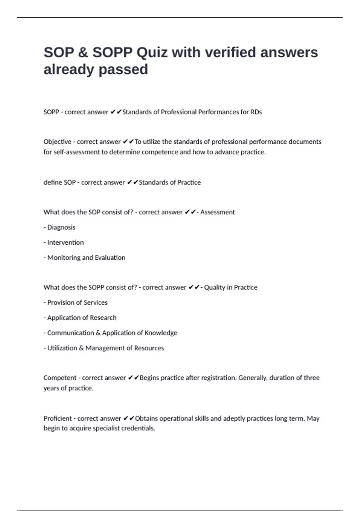 SOP & SOPP Quiz with verified answers already passed - SOP & SOPP ...