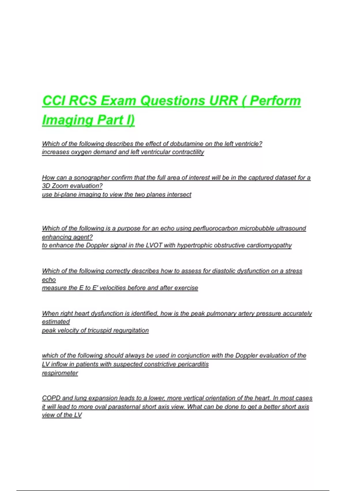 CCI RCS Exam Questions URR ( Perform Imaging Part I) 2025/2026. - CCI ...