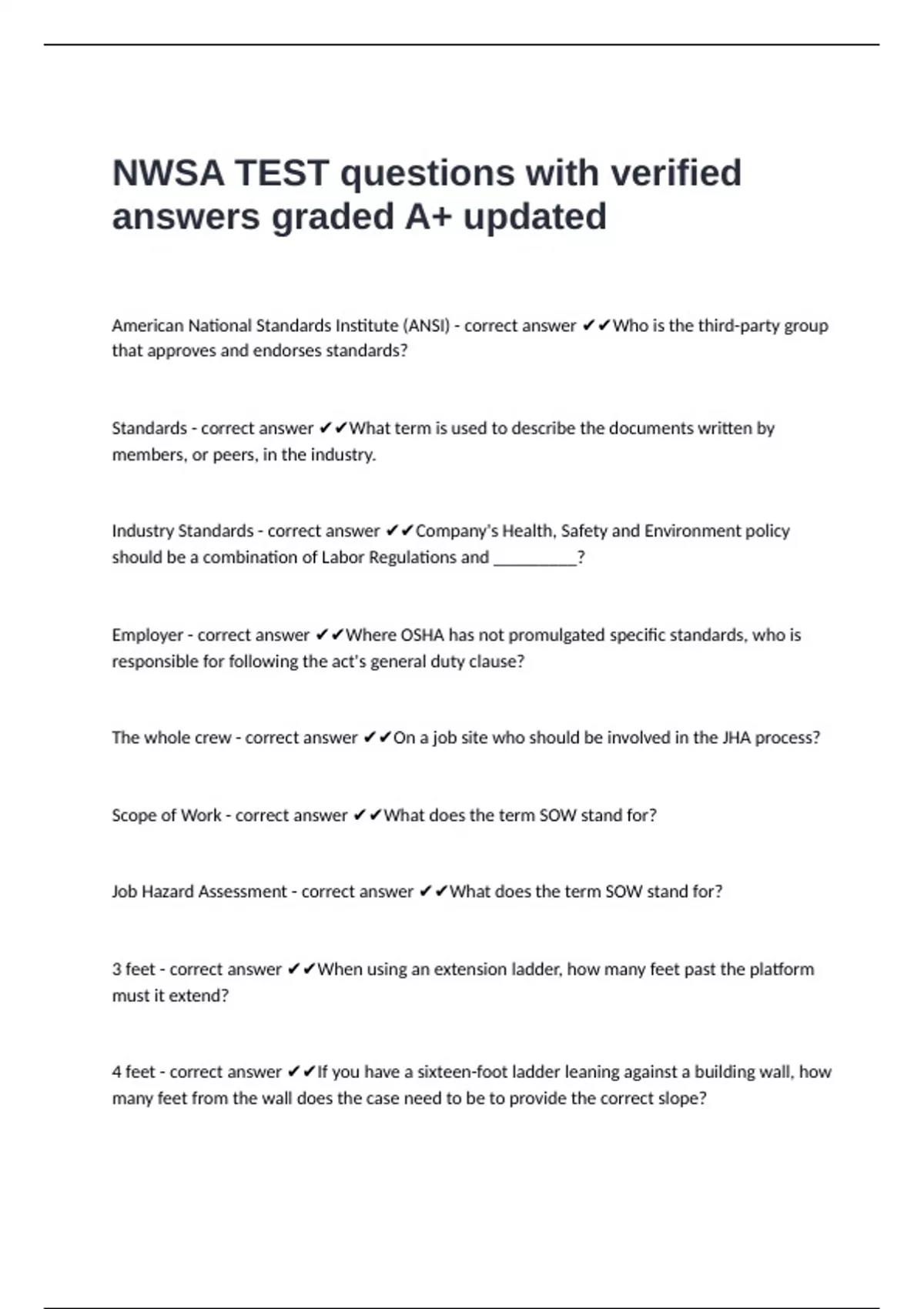 NWSA TEST questions with verified answers graded A+ updated - NWSA ...
