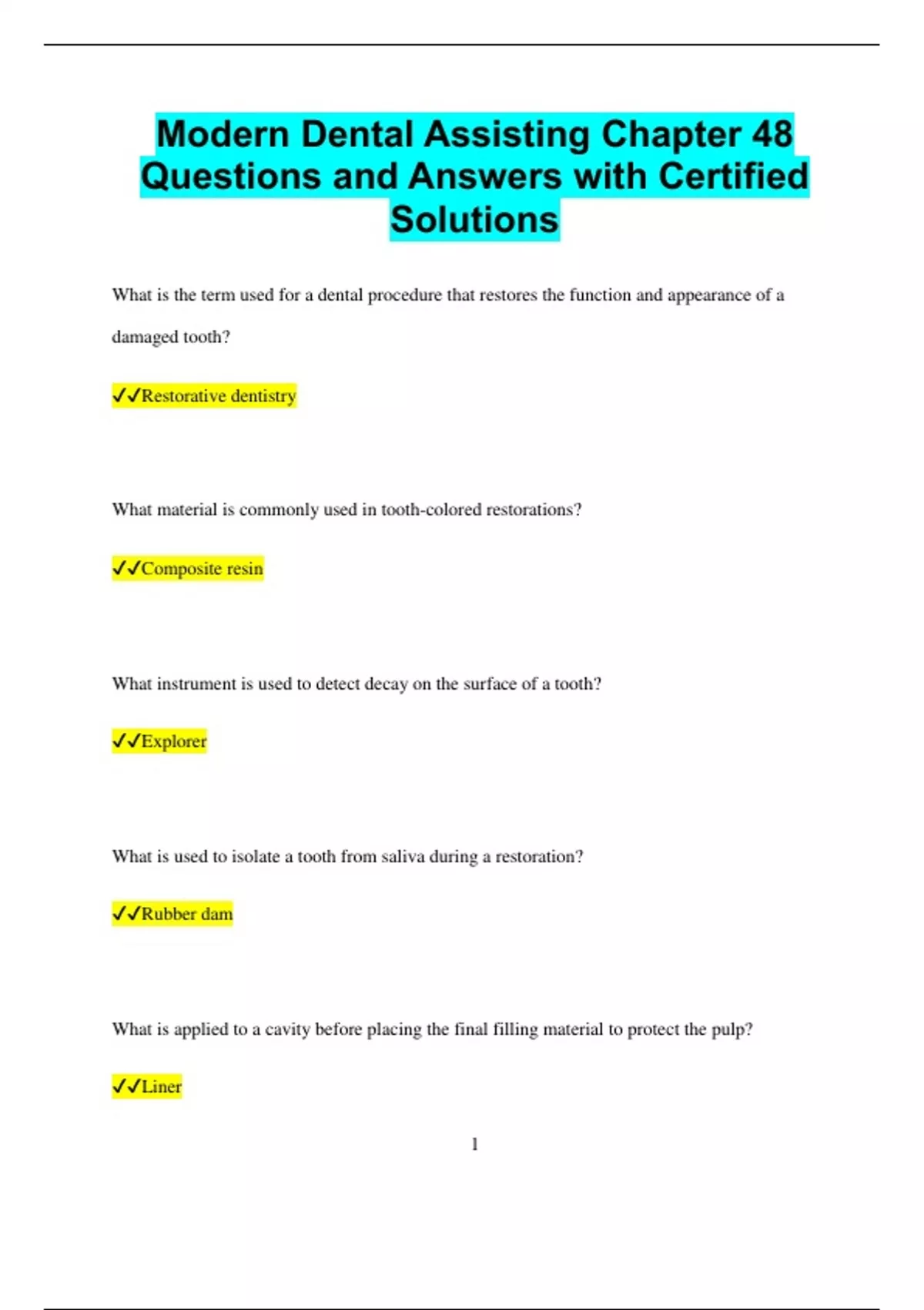 Modern Dental Assisting Chapter 48 Questions and Answers with Certified ...
