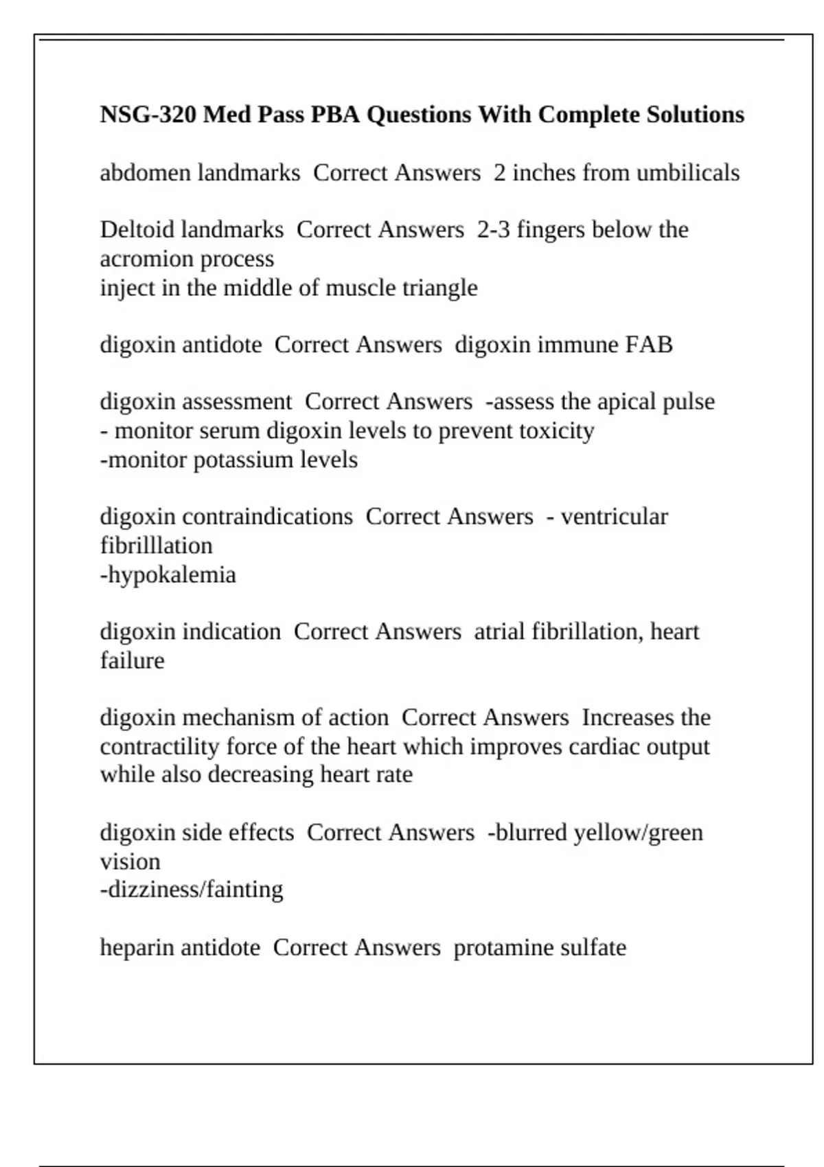 NSG-320 Med Pass PBA Questions With Complete Solutions - NSG 320 ...