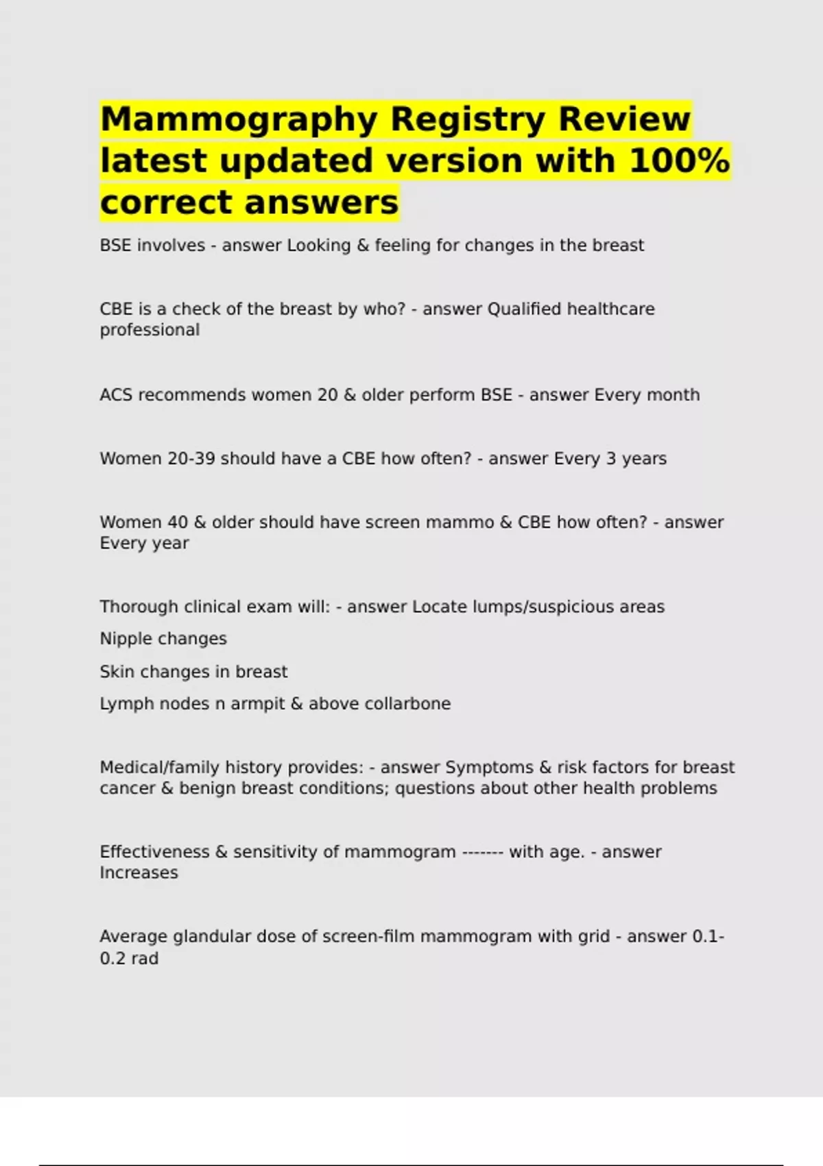 Mammo - Breast Anatomy questions and answers - Mammo - Stuvia US